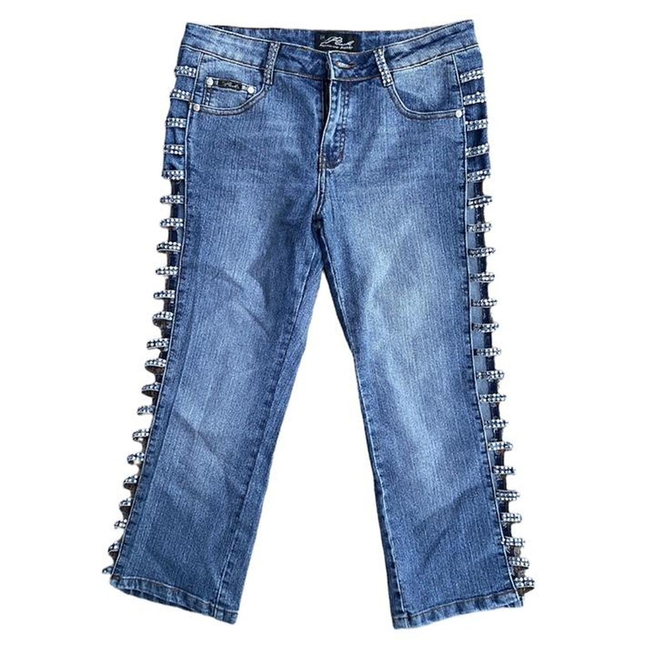 Rhinestone studded capris with cut out sides. Waist... - Depop