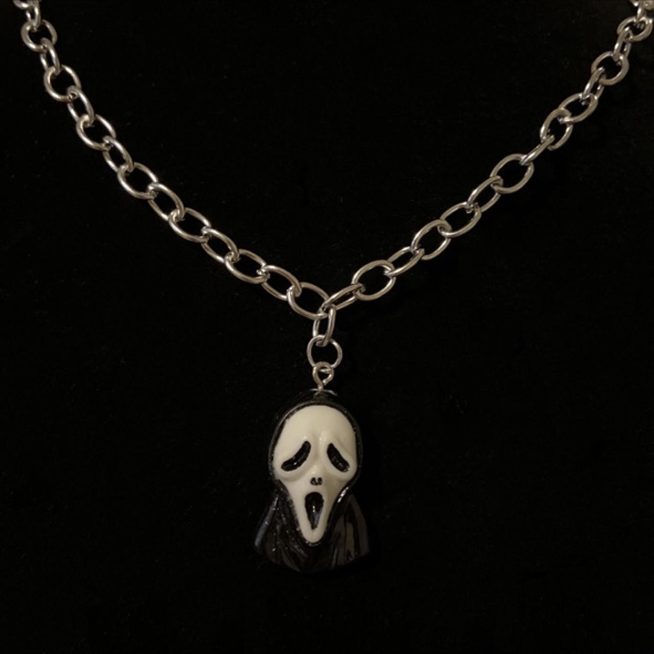 Ghost Face Scream Silver Chain Necklace Choker -... - Depop