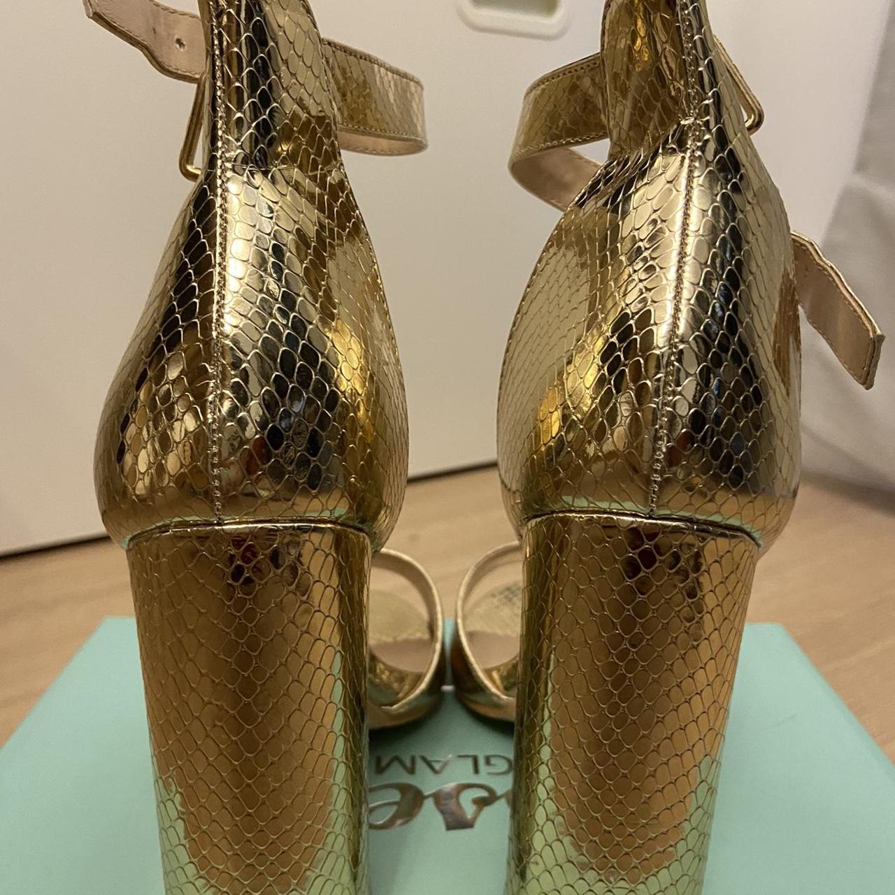 Gold snack metallic gold block heels - used once.... - Depop