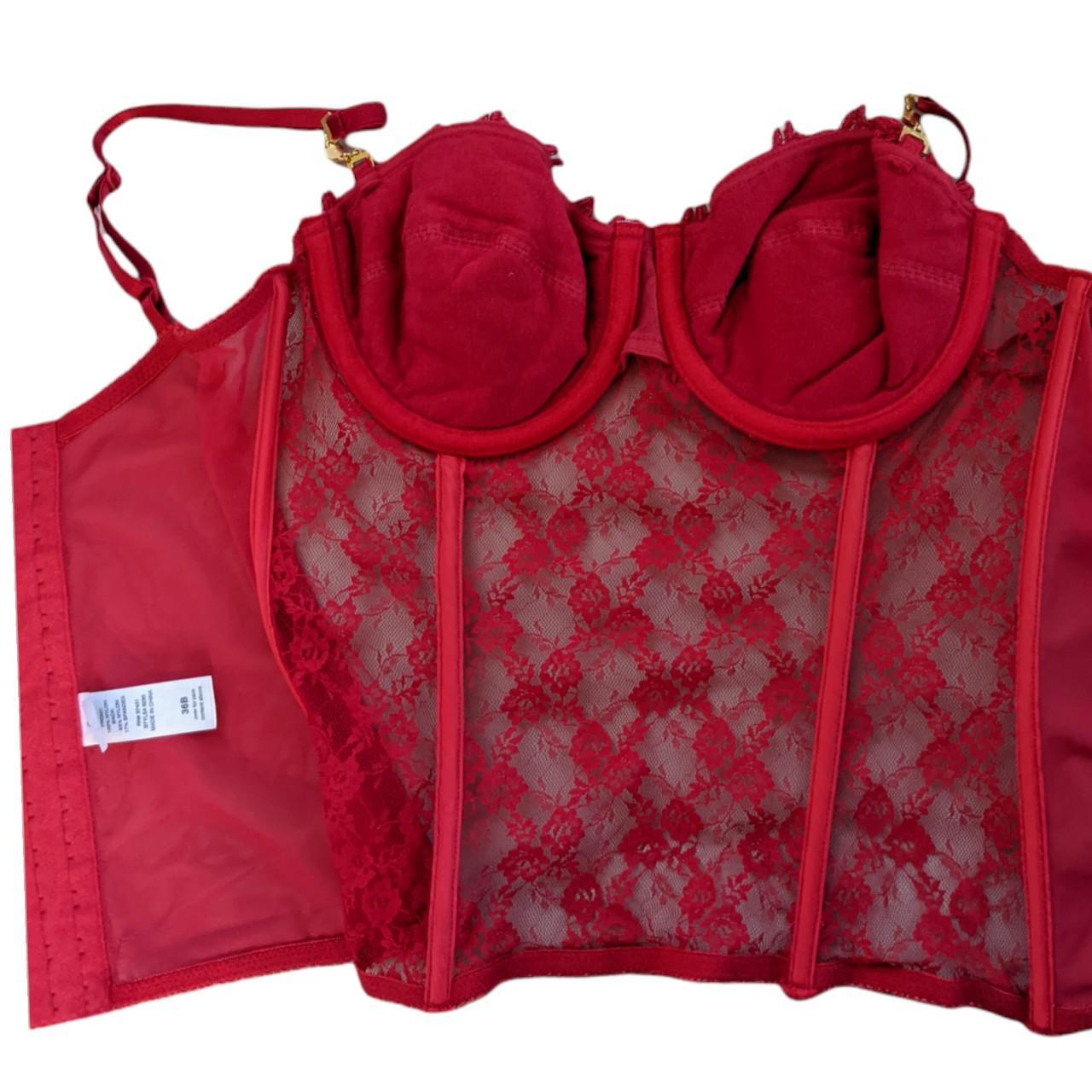 Vintage Red Sheer Lace Bustier Corset Top Lace... - Depop