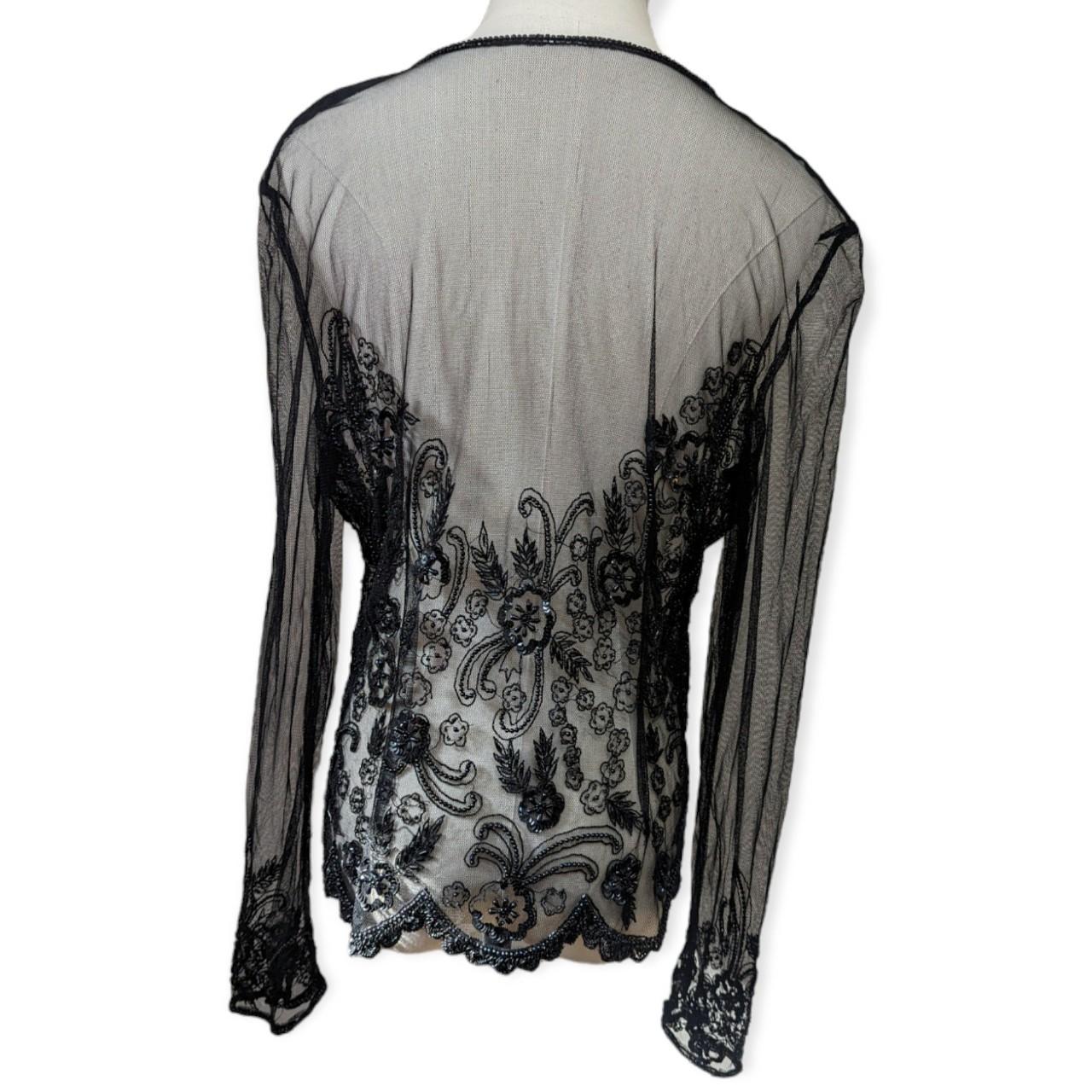 Beaded Sequin Sheer Mesh V-neck... - Depop