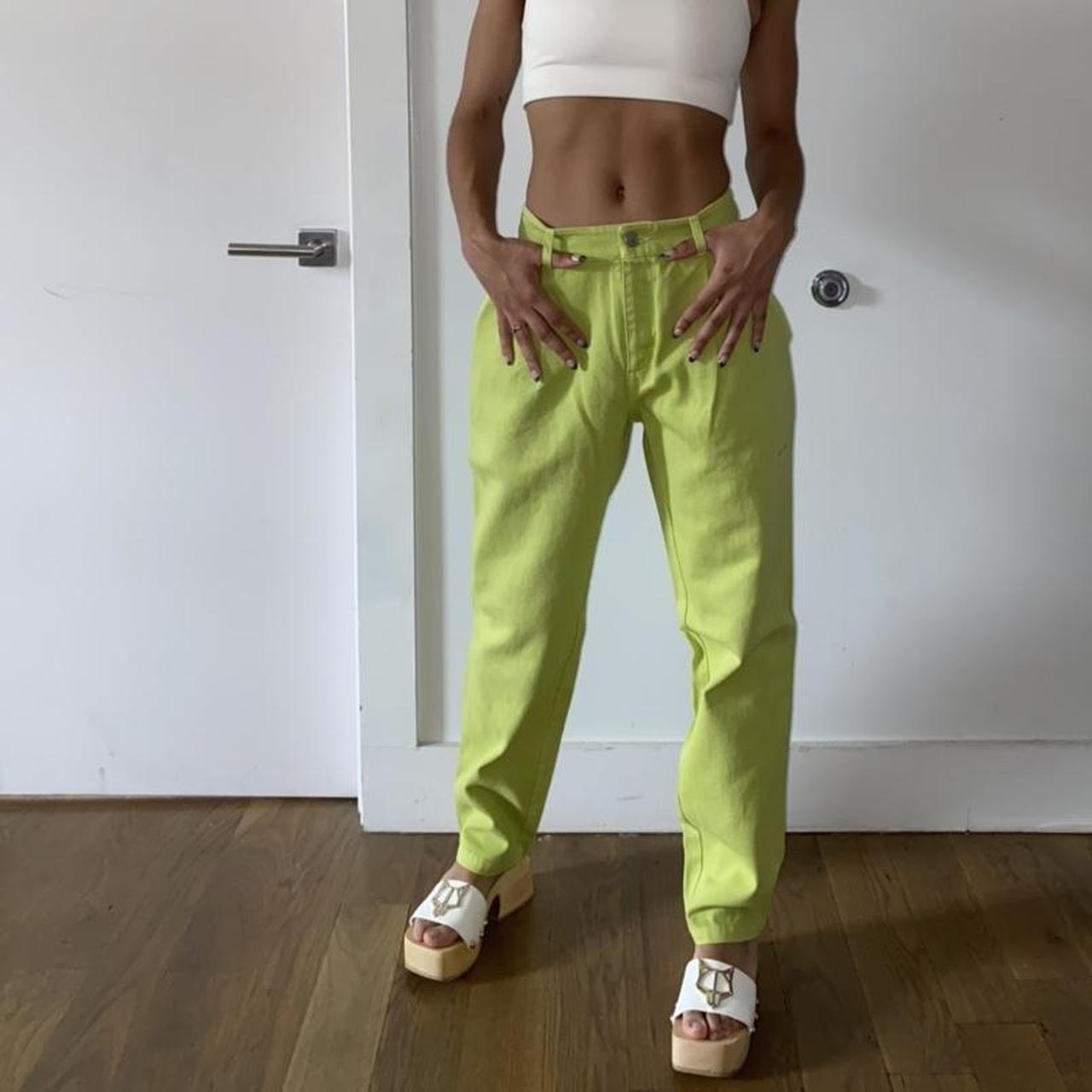 lime green denim jeans with pleat detail brand:... - Depop