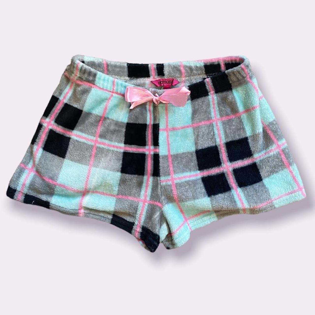 ♡💕 BLACK PINK BLUE PLAID FLEECE PJ SHORTS SZ S🎀♡ ♡... - Depop