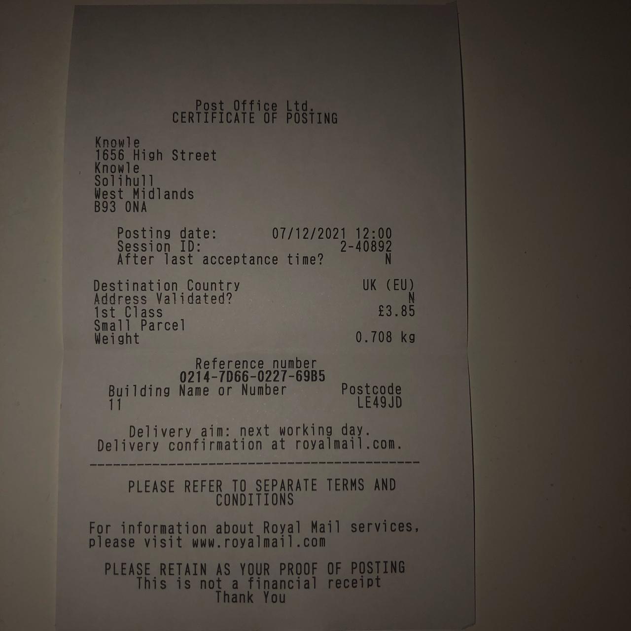 proof of postage for north face coat - Depop