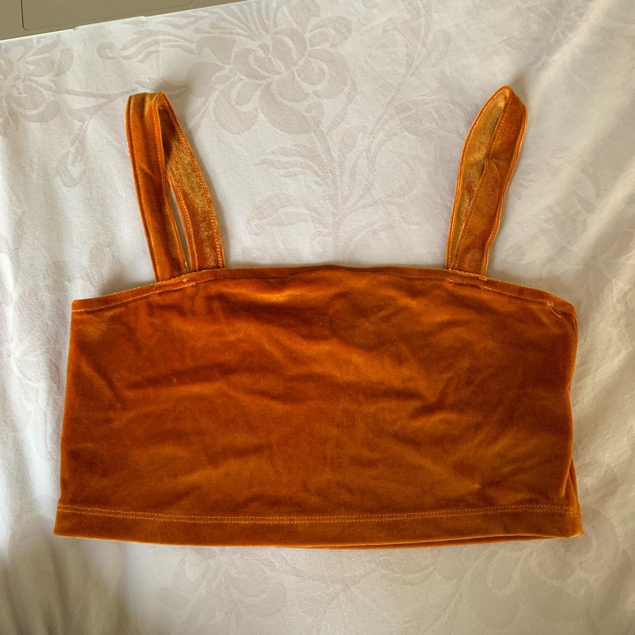 Topshop velvet orange bandeau top with straps, super... - Depop