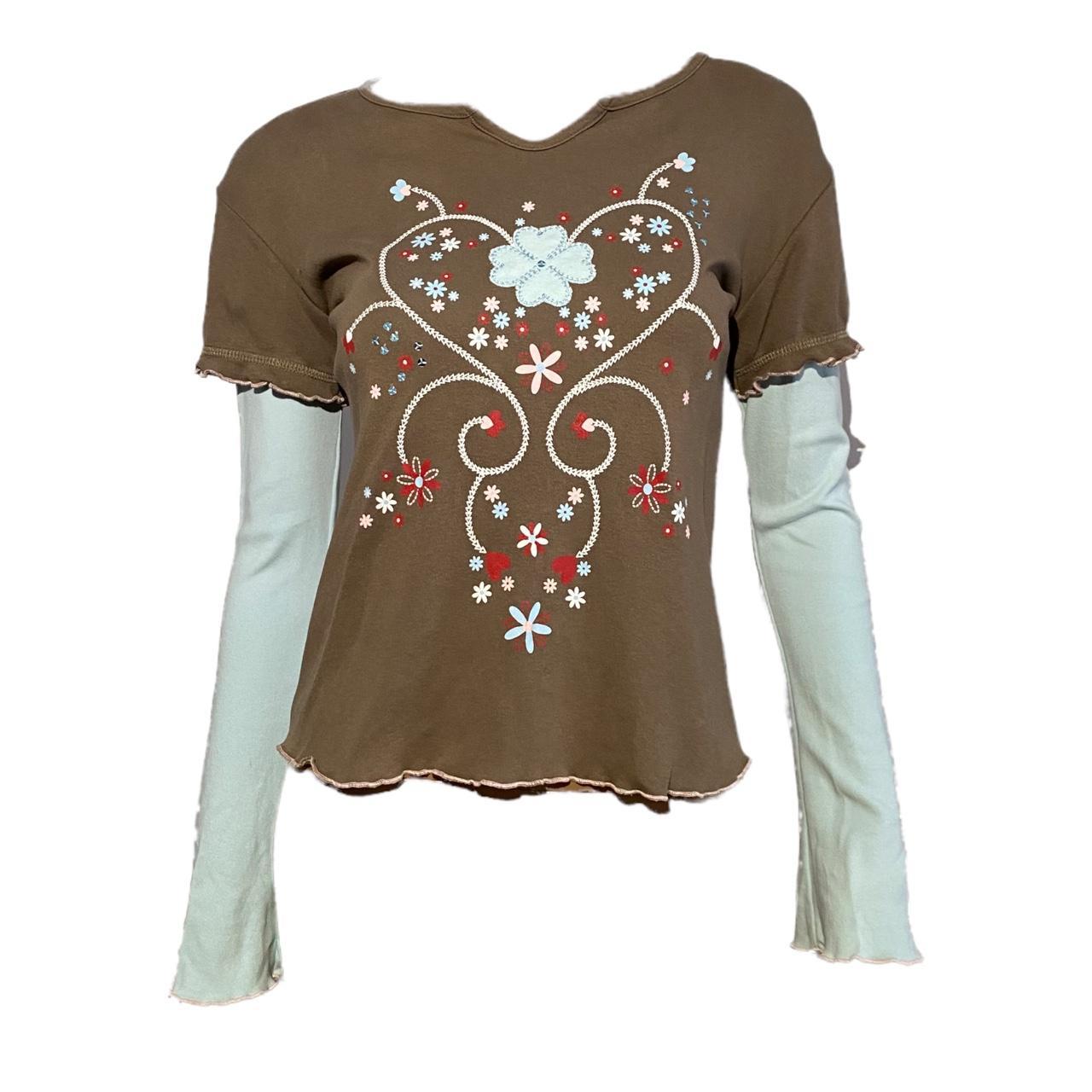 Vintage early 2000s double-layered t-shirt with cute... | Depop