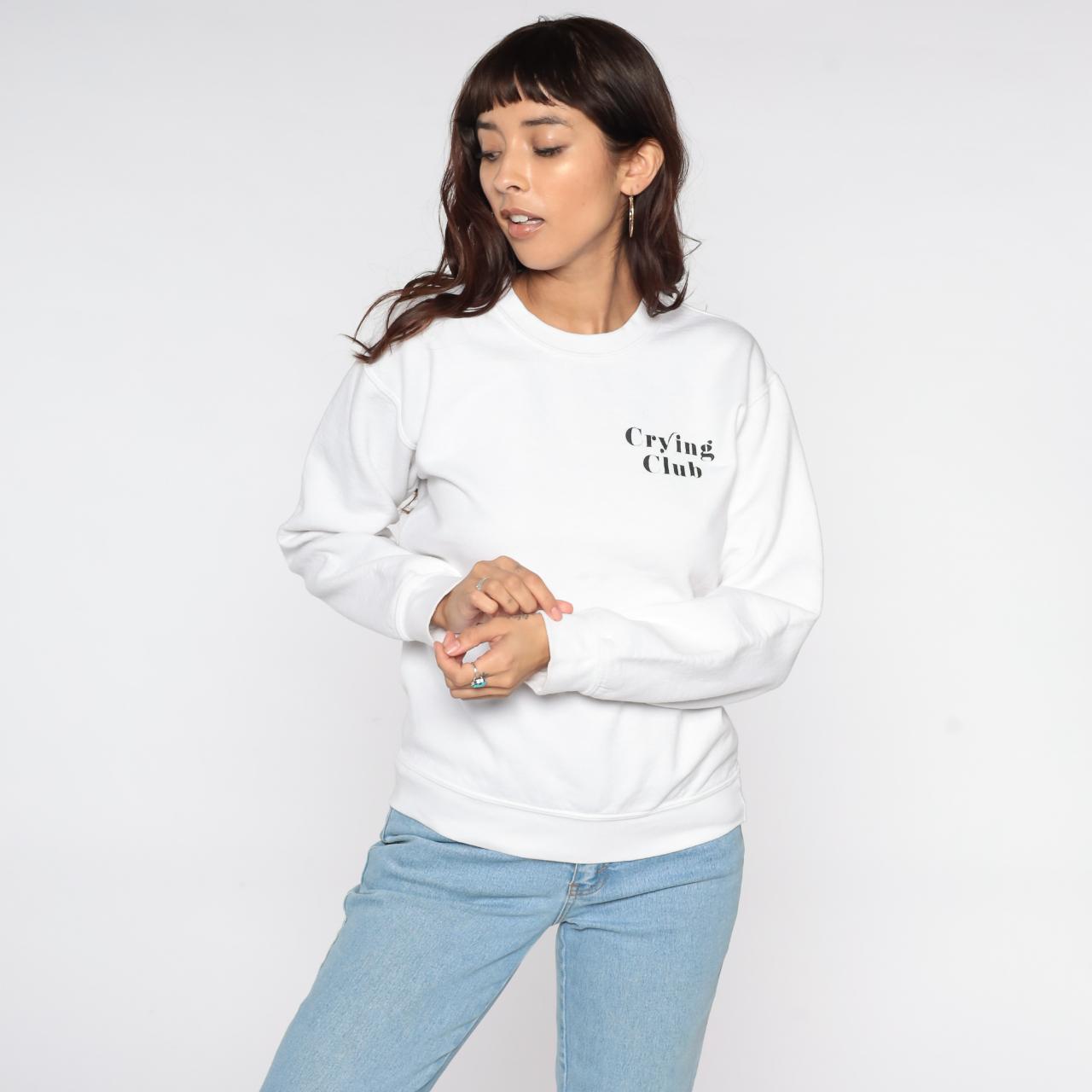 White Crying Club sweatshirt with a crewneck and... - Depop