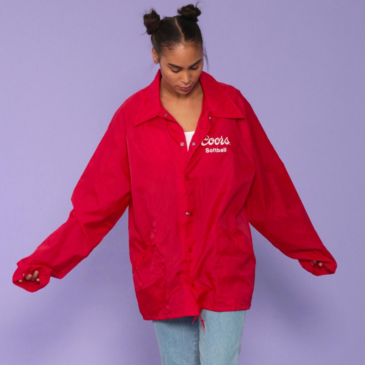 Beer Jacket COORS 90s Red Coach Softball Snap Up... | Depop