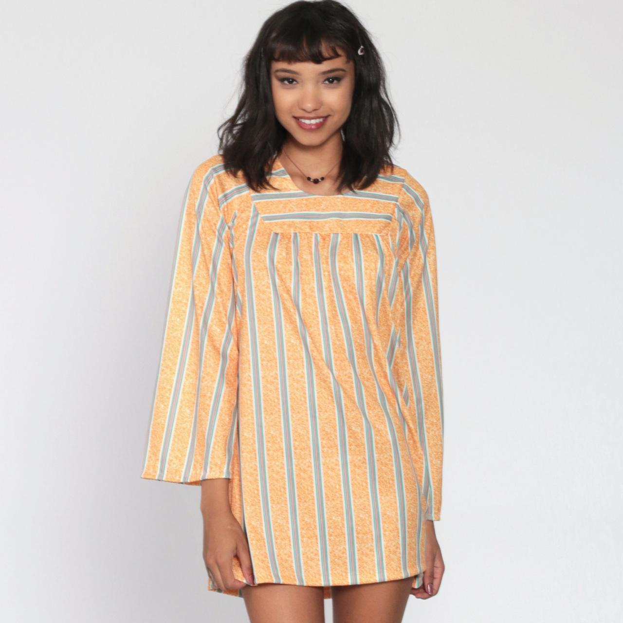 Vintage 60s 70s mod dress in orange and green... - Depop