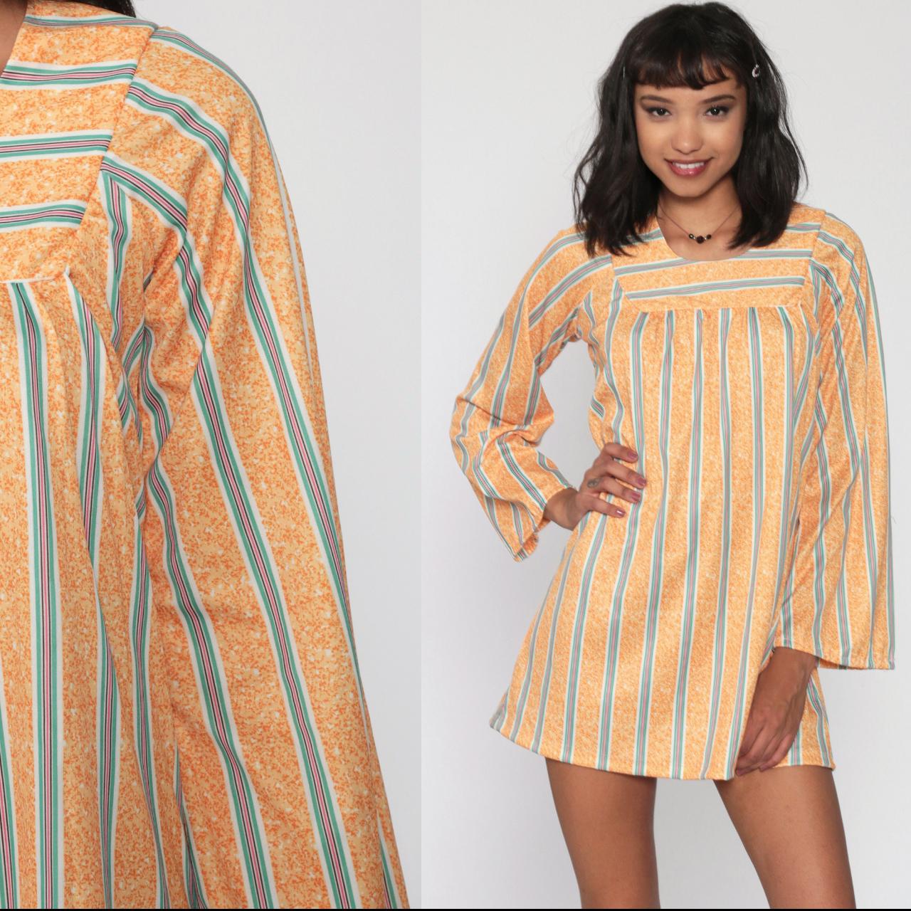 Vintage 60s 70s mod dress in orange and green... - Depop