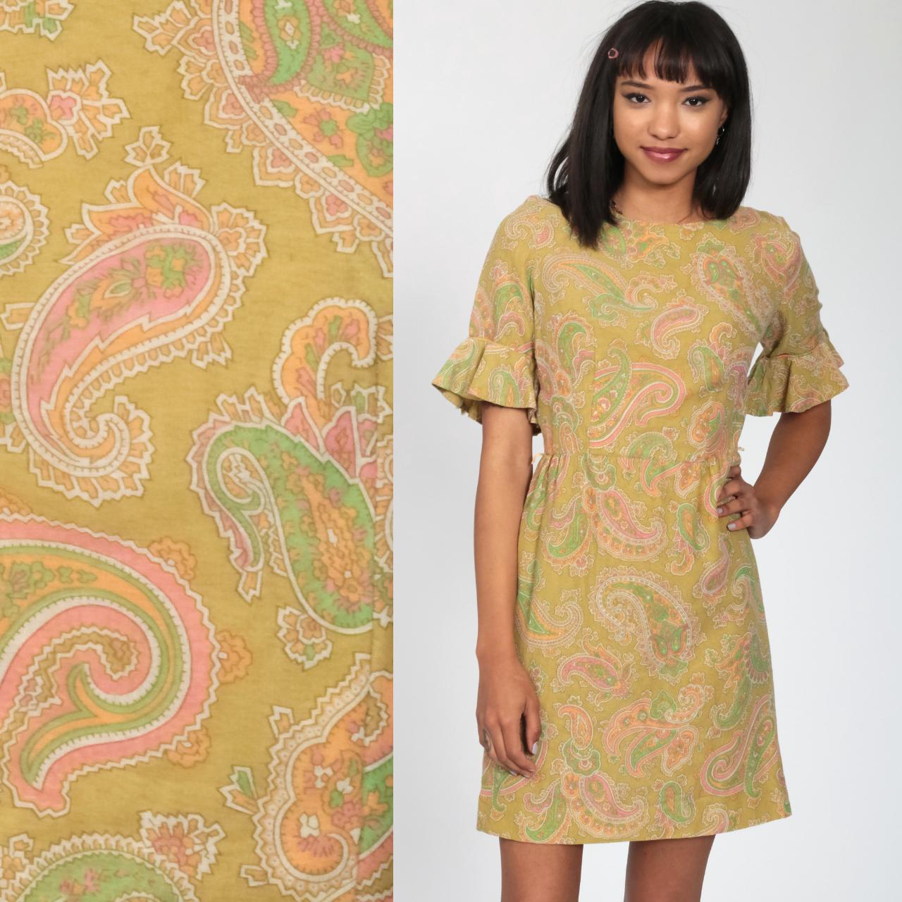 Vintage 60s 70s mod dress with a psychedelic paisley... - Depop