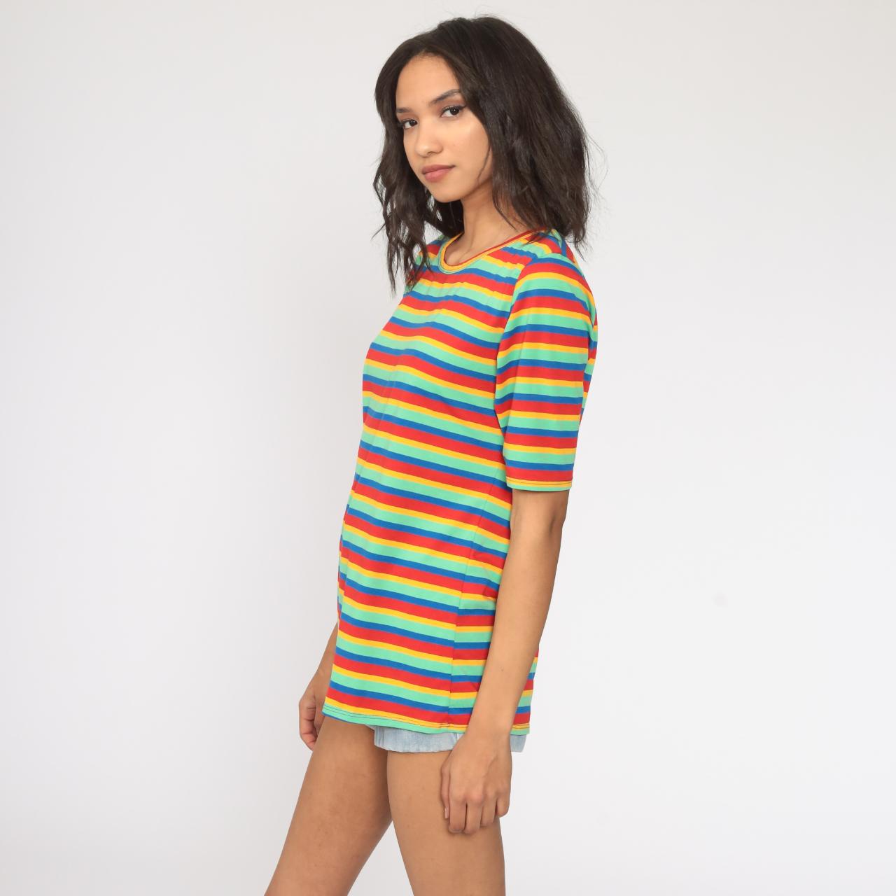 Modern rainbow striped shirt with short... - Depop