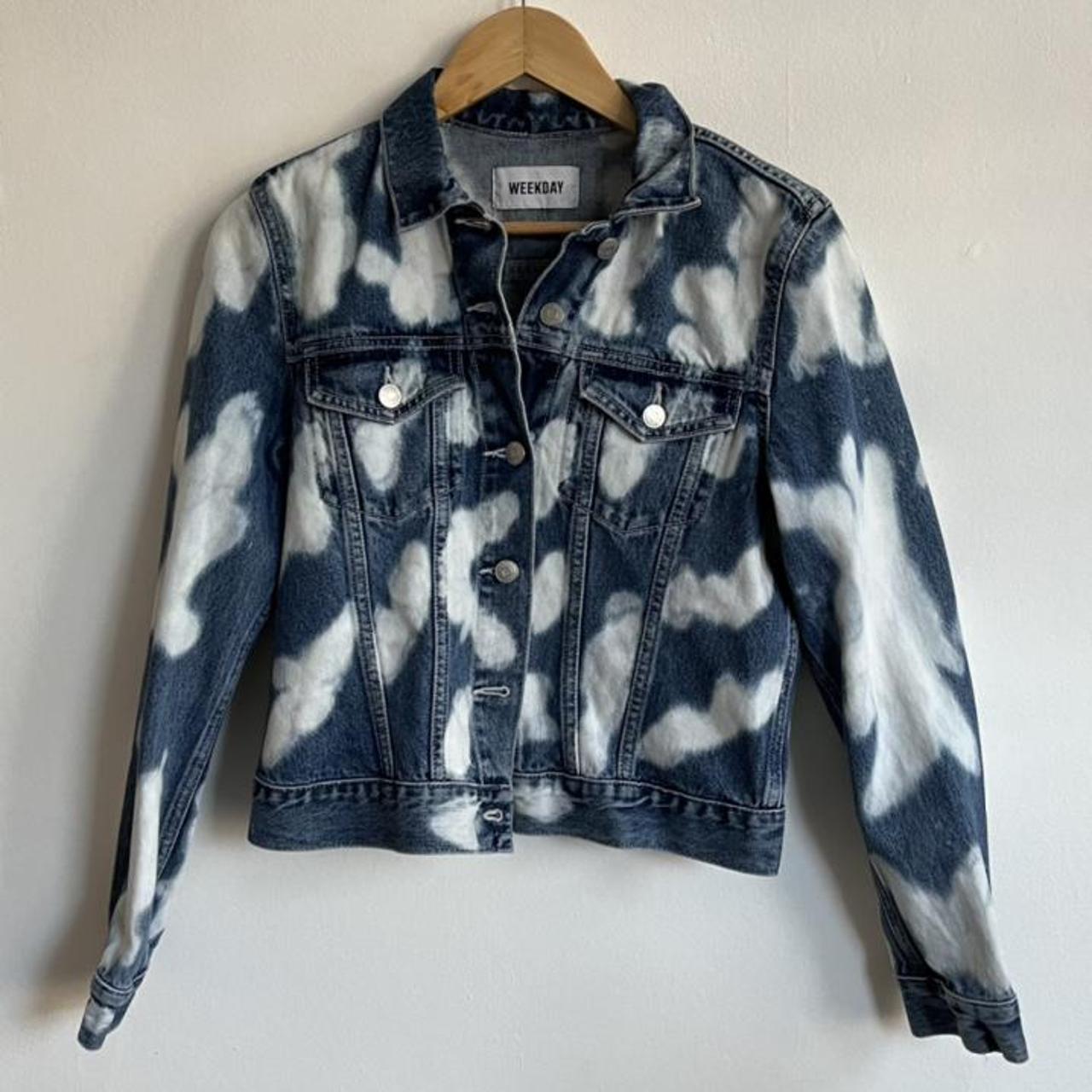Bleached denim jacket from weekday. Fitted style,... - Depop