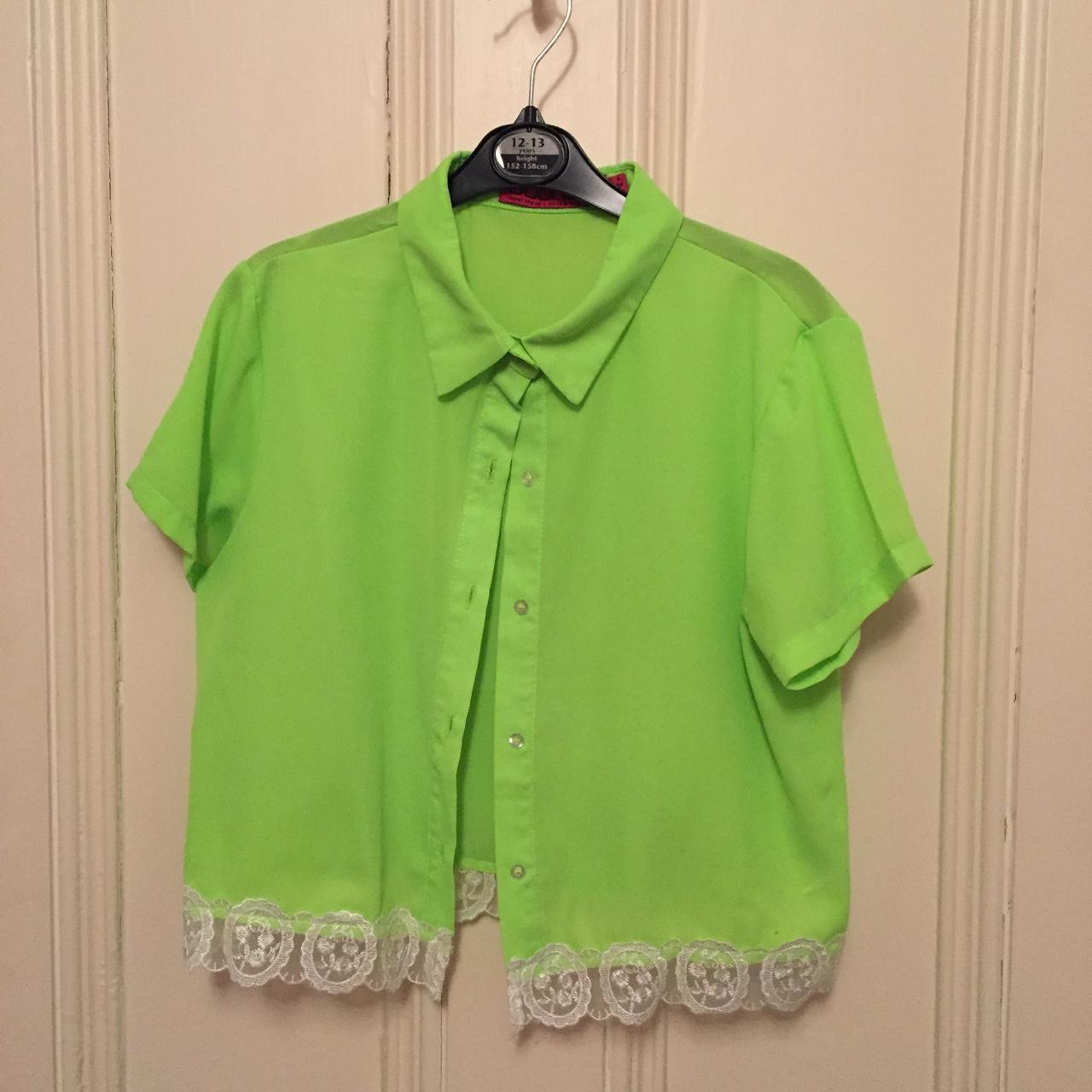 Neon blouse with frill detail. Worn once. - Depop