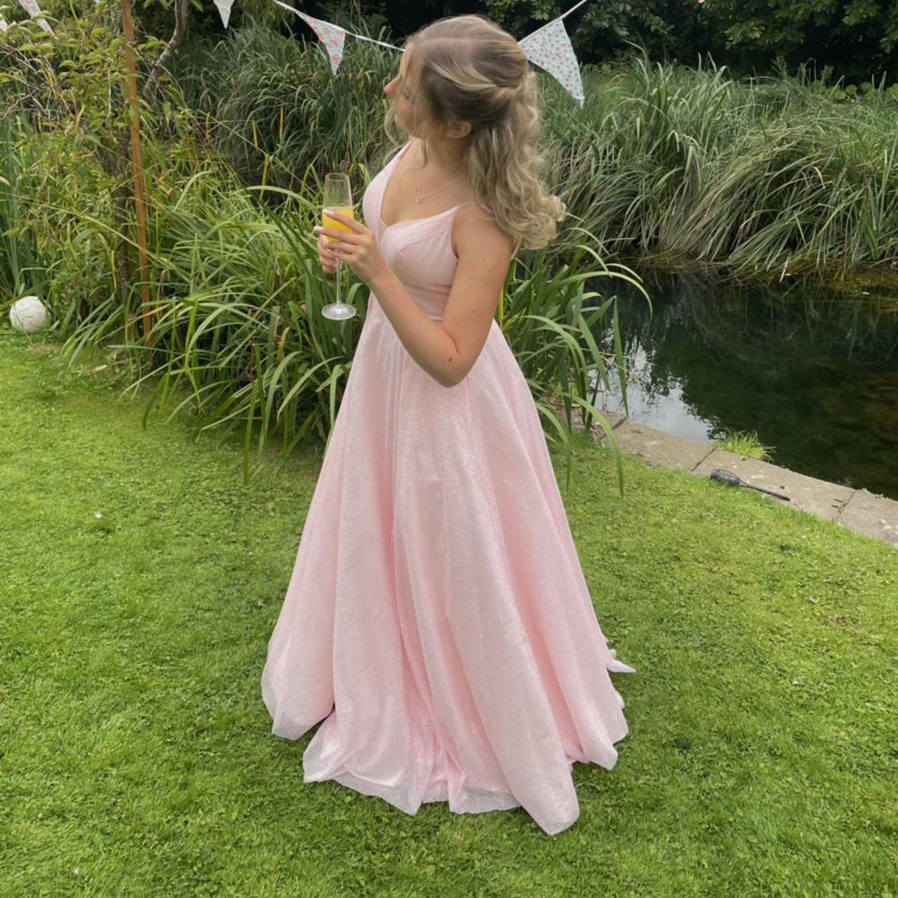 pink sparkly prom dress from dress to go only worn... - Depop