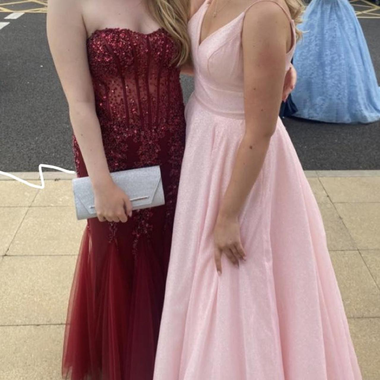 pink sparkly prom dress from dress to go only worn... - Depop