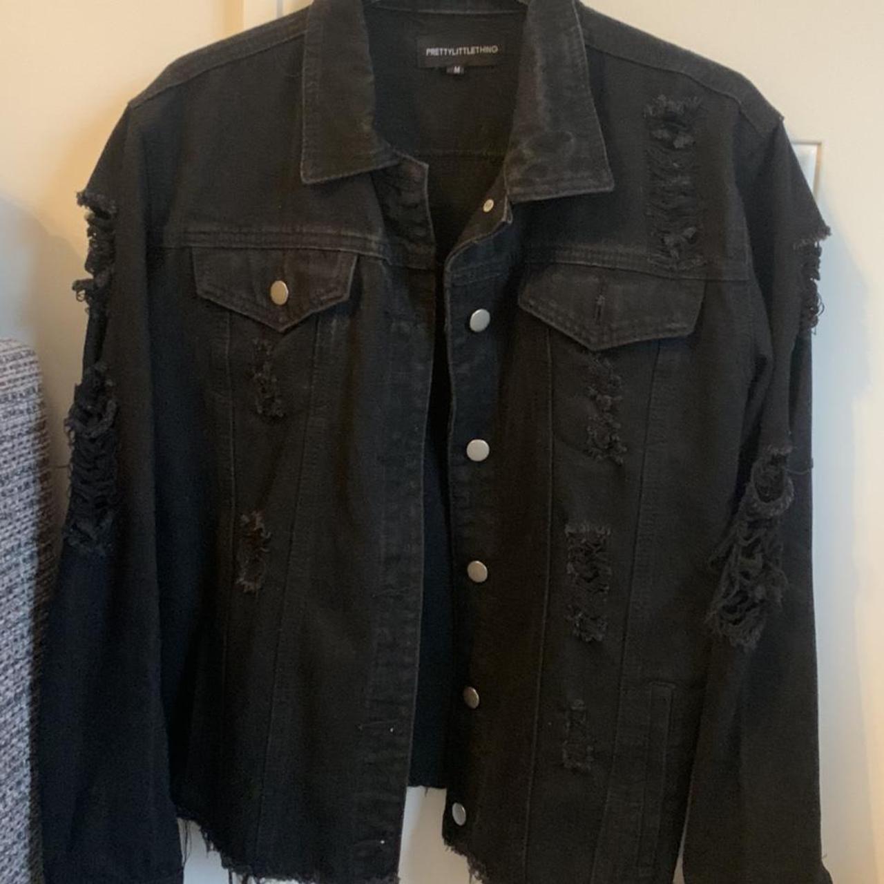 PLT black ripped denim jacket. Size 10. Worn -... - Depop