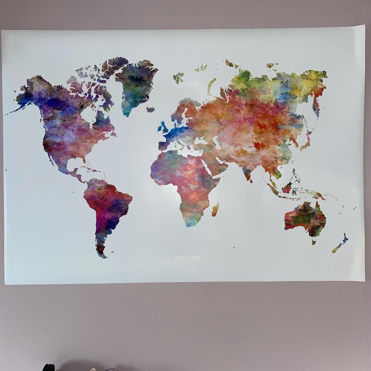 World map / globe poster • printed colourful on... - Depop