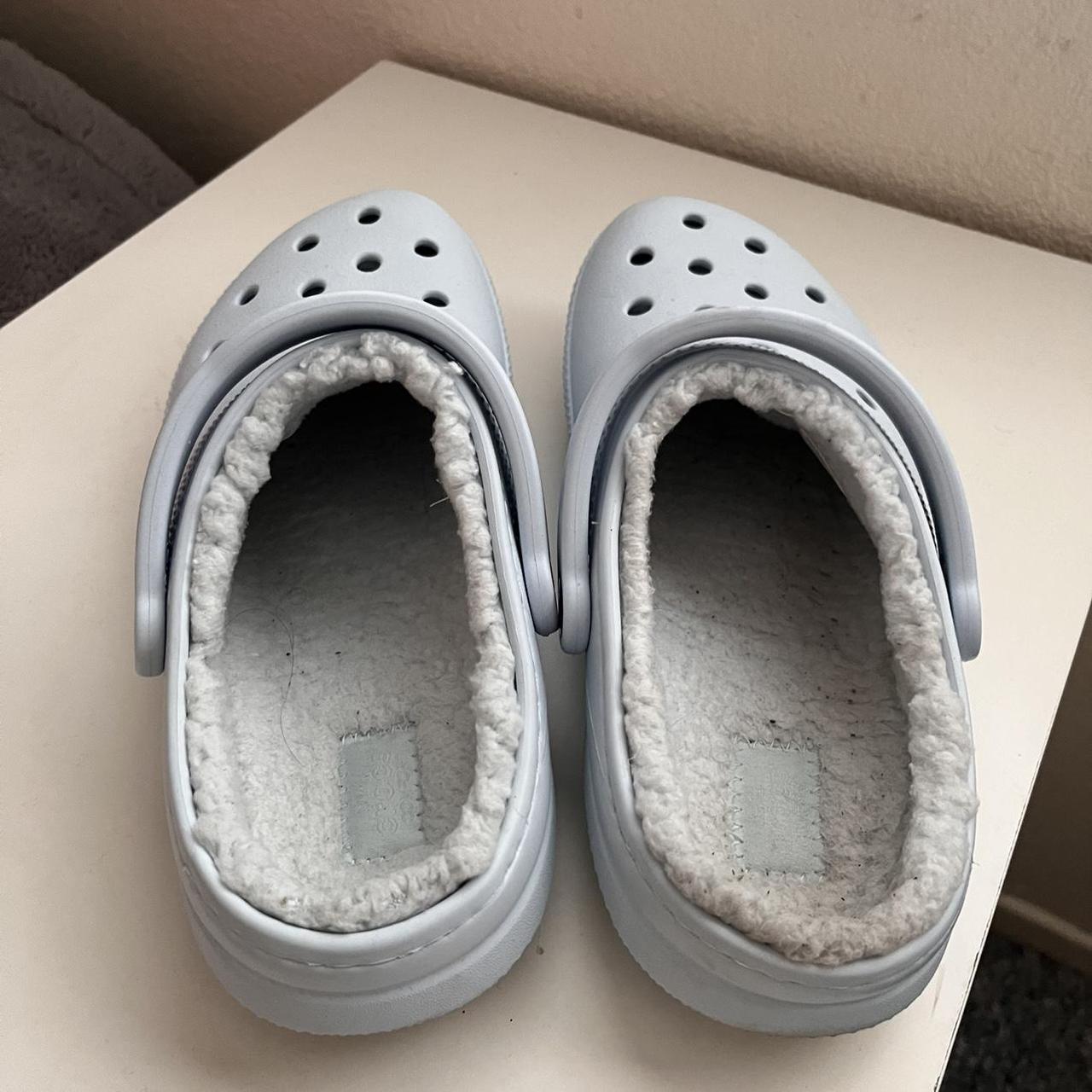 light blue fuzzy crocs m6 w8 (worn 2x) - Depop