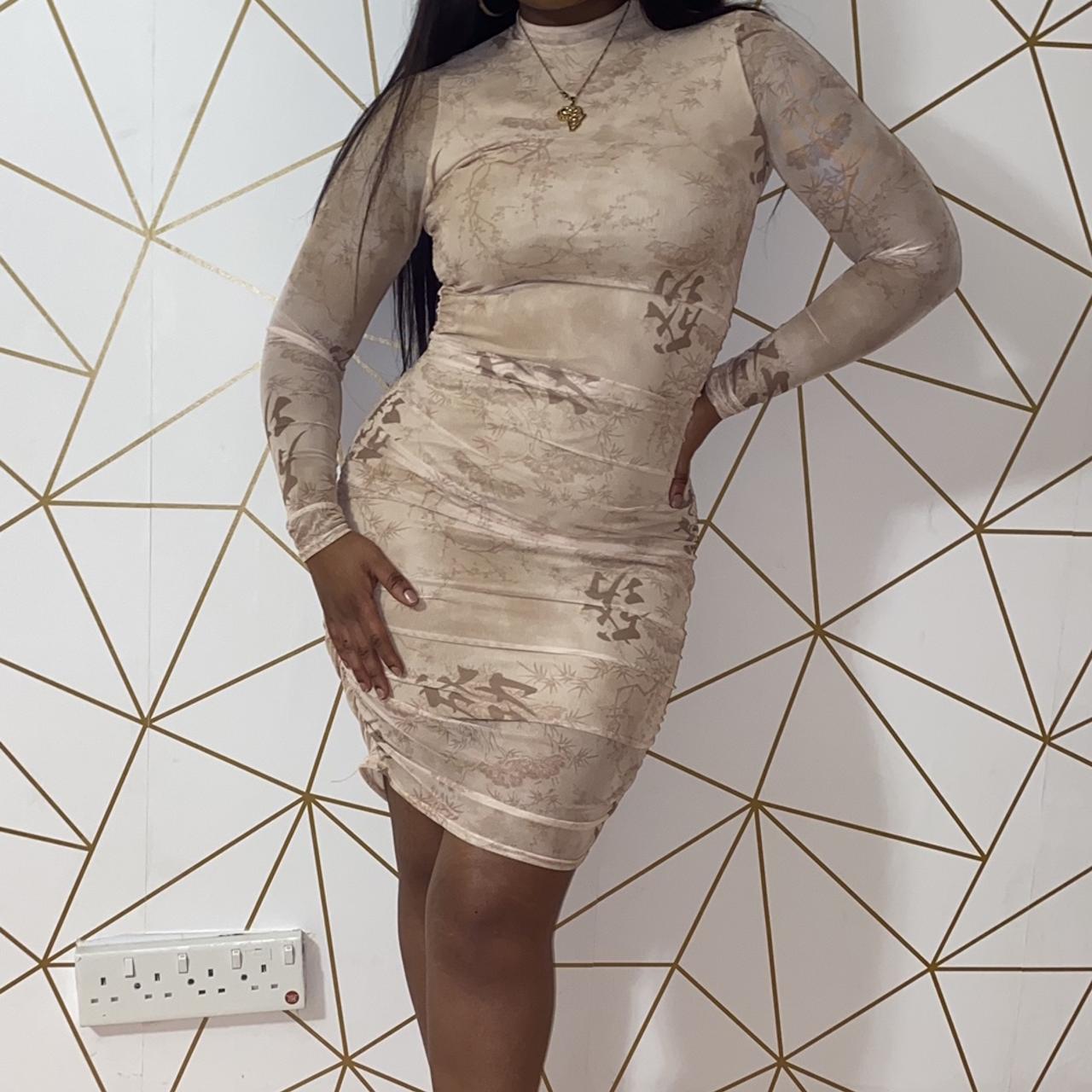 Worn only once! Mesh midi dress with Chinese... - Depop