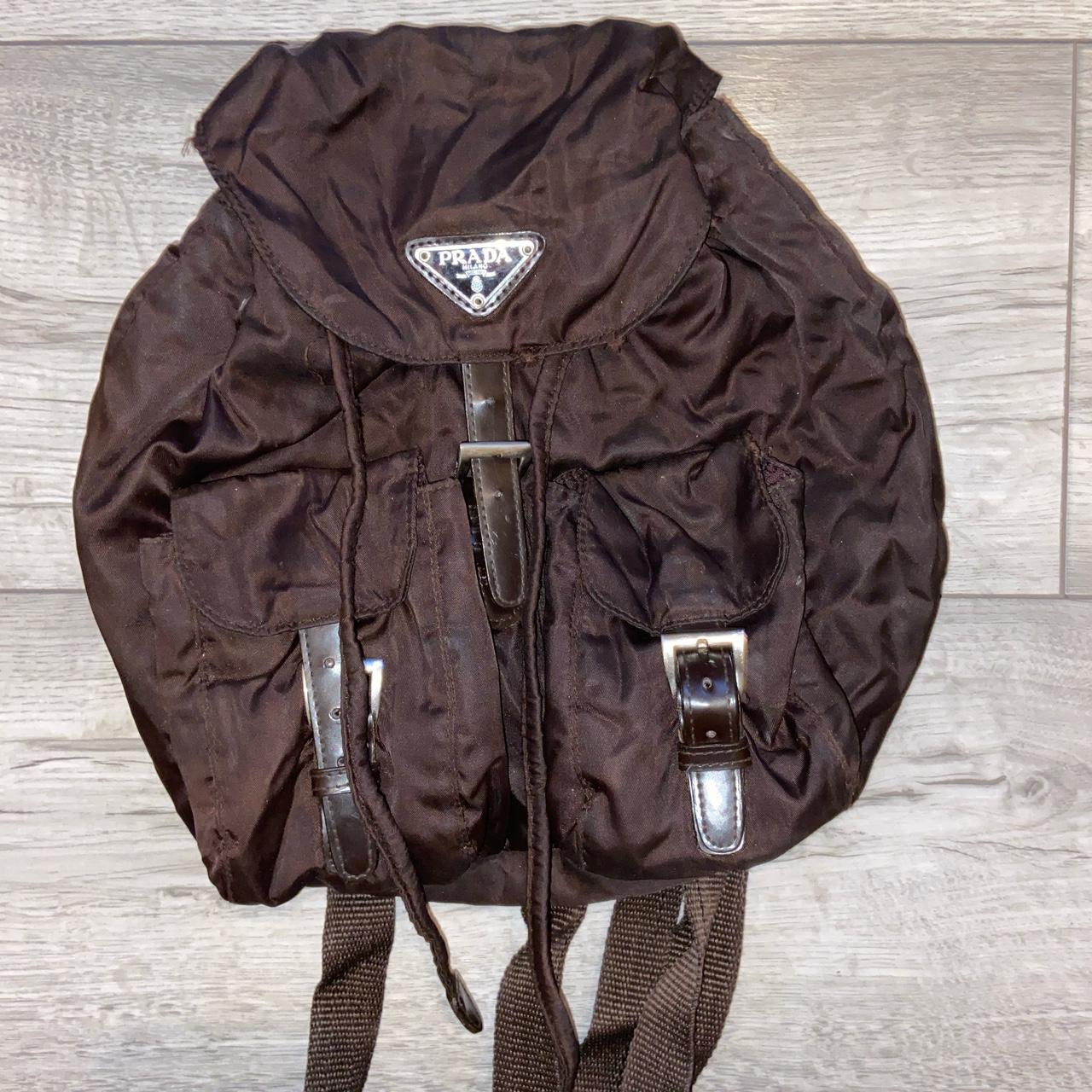 Vintage Prada mini Backpack Brown Nylon material... - Depop