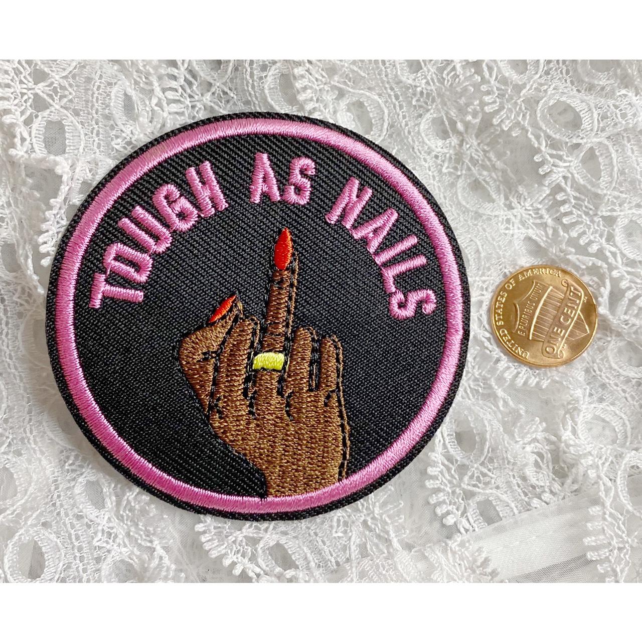 Iron On Patch Tough as nails middle finger punk... - Depop