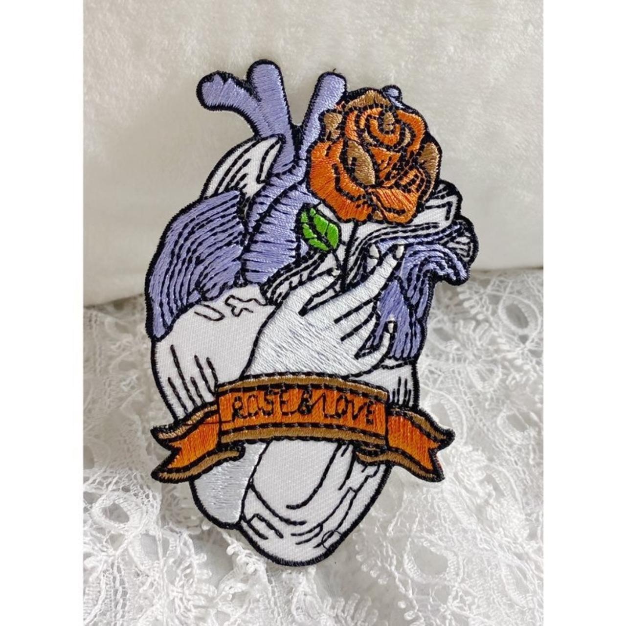 Iron on patch Heart love with rose-D2 Brand... - Depop