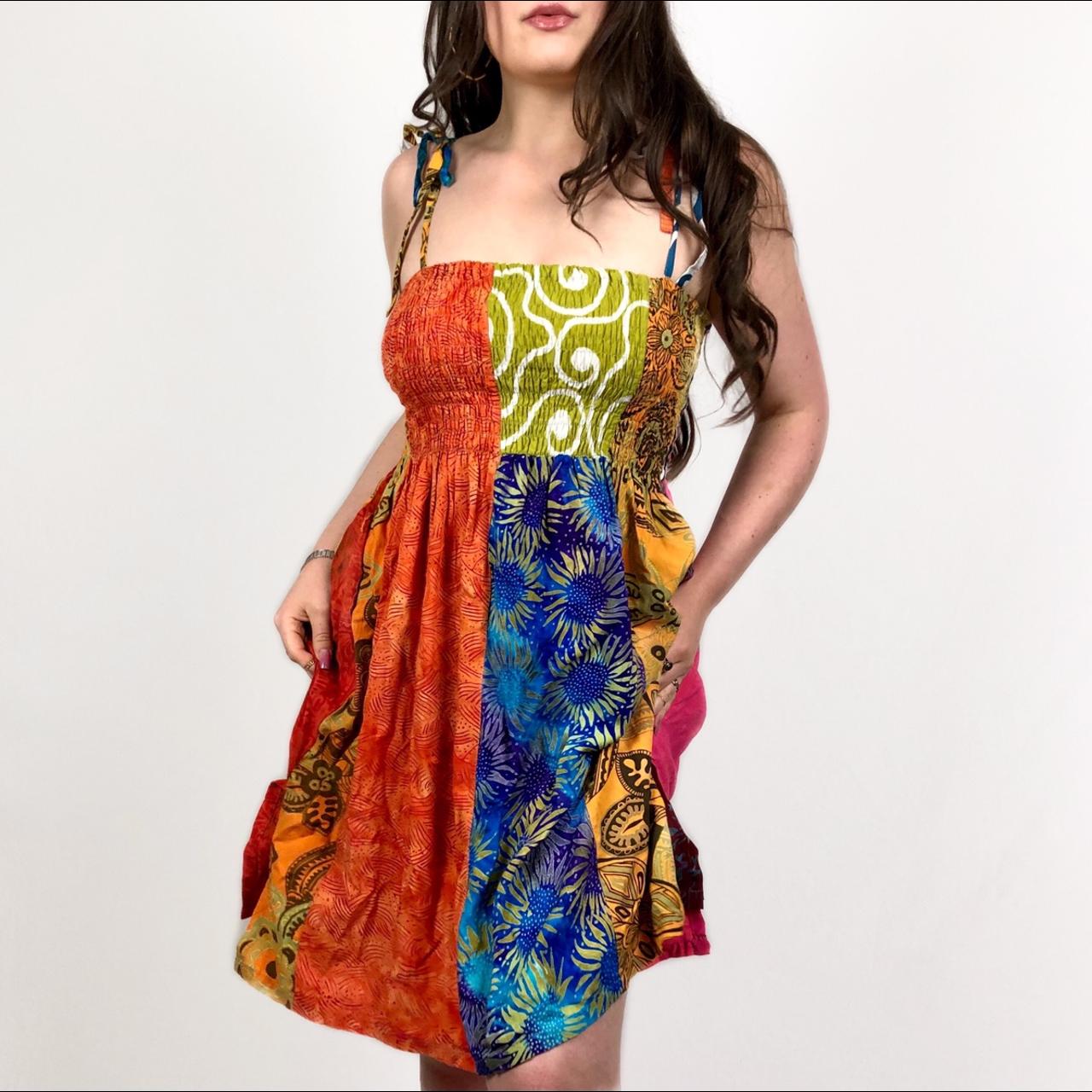2000s boho hippie colour block/pattern block sun... - Depop