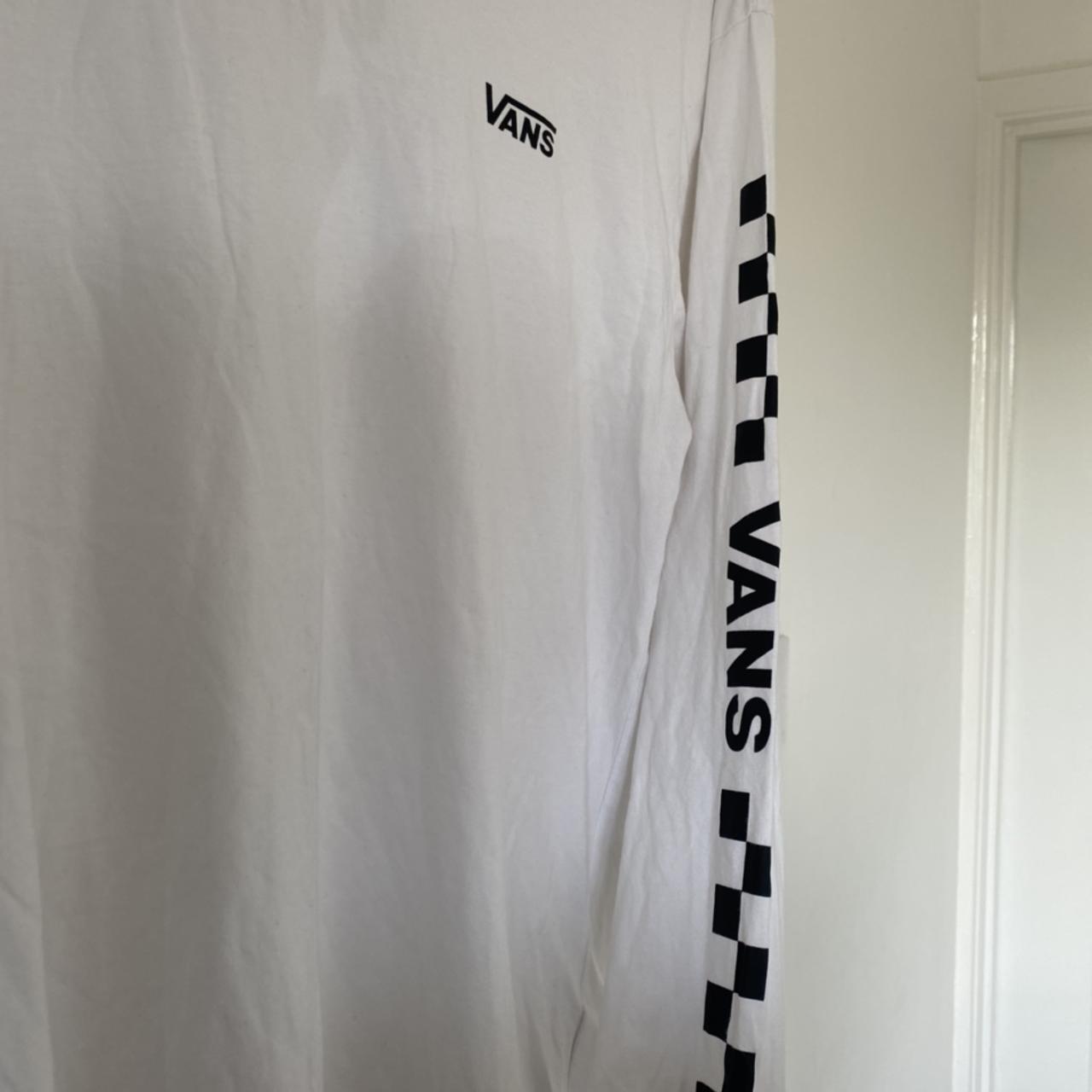 White long-sleeved Vans t-shirt with printed... - Depop