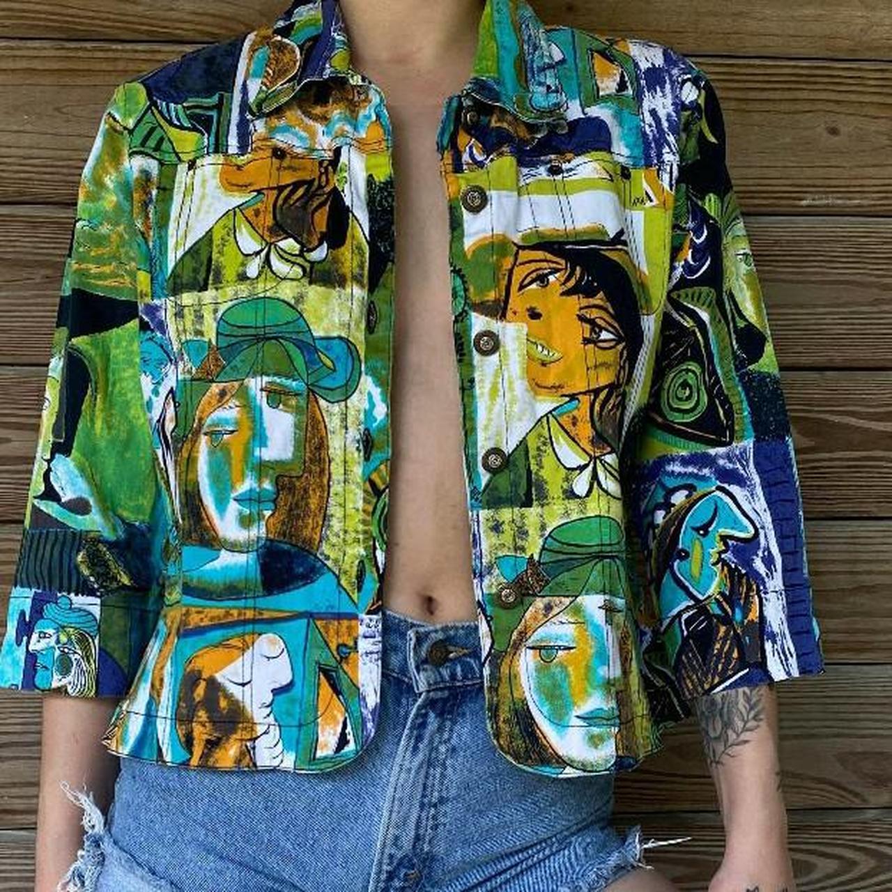 Abstract faces jakcet Super unique abstract... - Depop