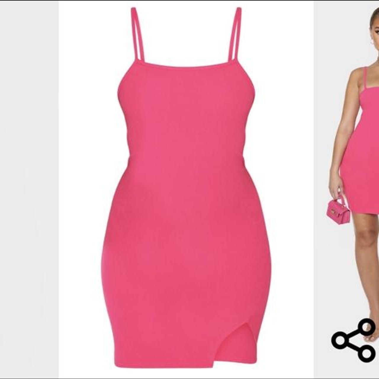 Hot Pink Strappy Split Hem Bodycon Dress Worn Once... - Depop