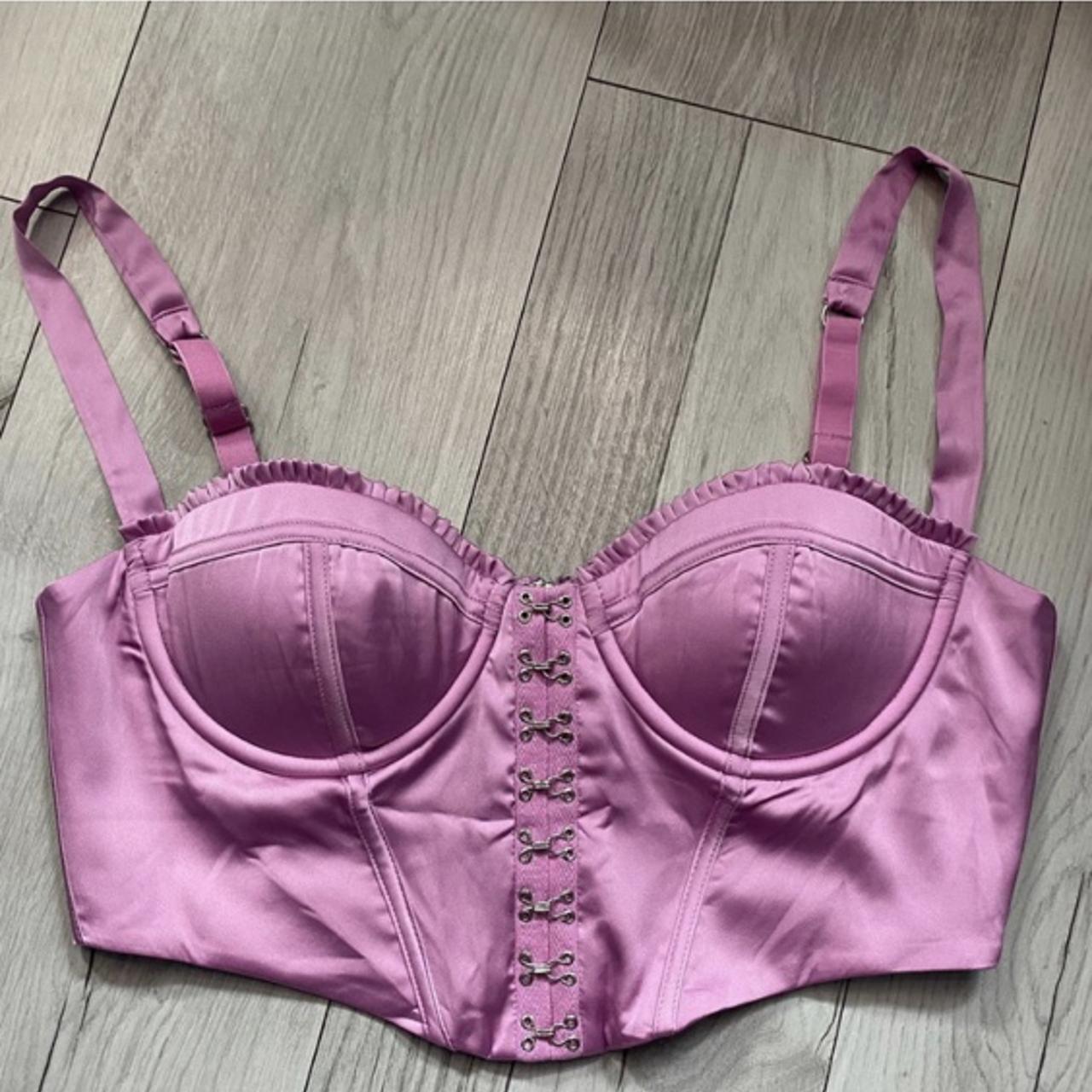 Oh Polly pink satin bralet. Worn once. UK12, would... - Depop