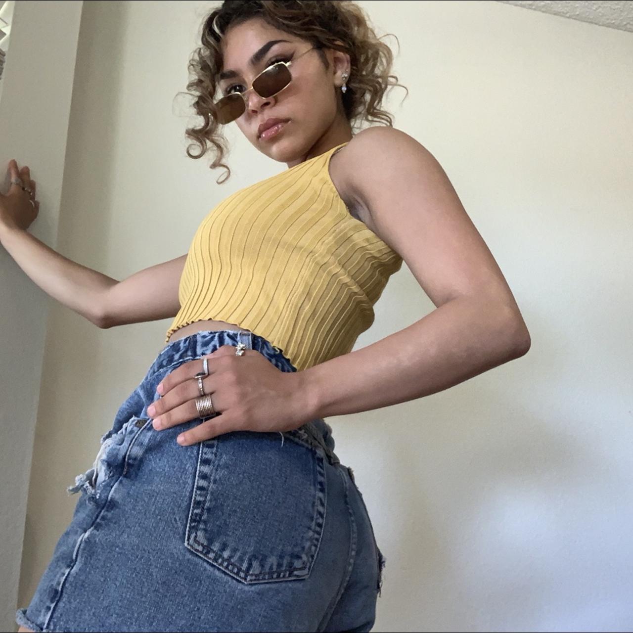 Vintage 90s yellow vibrant crop top. Perfect top for... - Depop