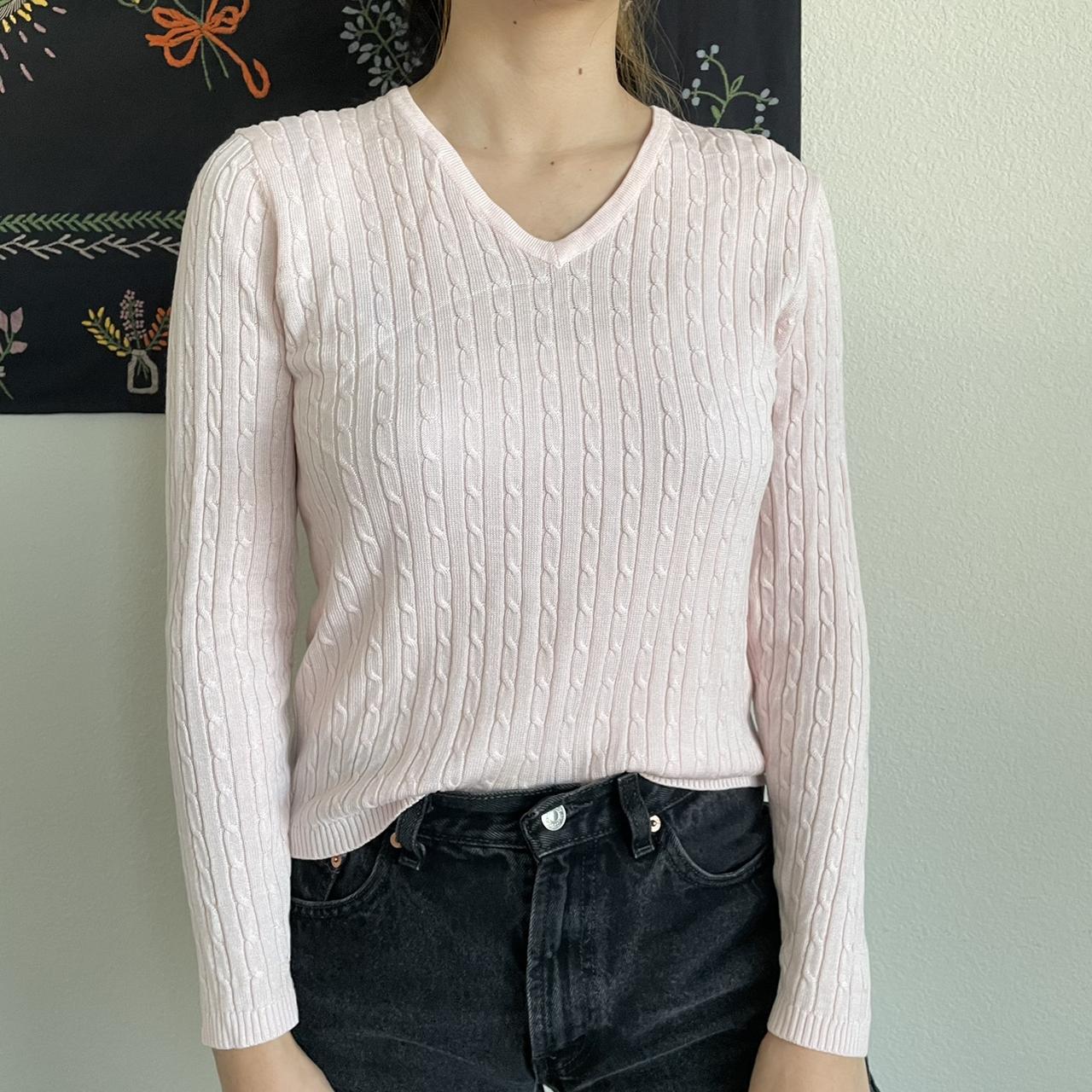 super cute pastel pink v neck knit sweater perfect... - Depop