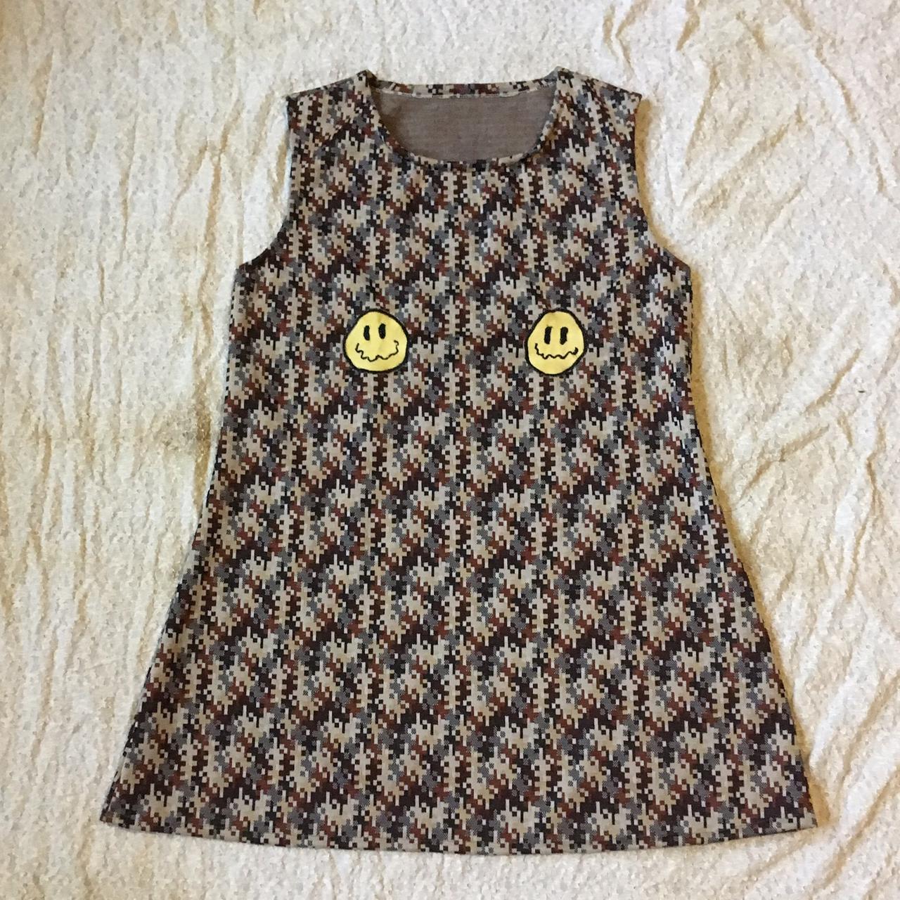Trippy smiley face mini dress handmade out of... - Depop