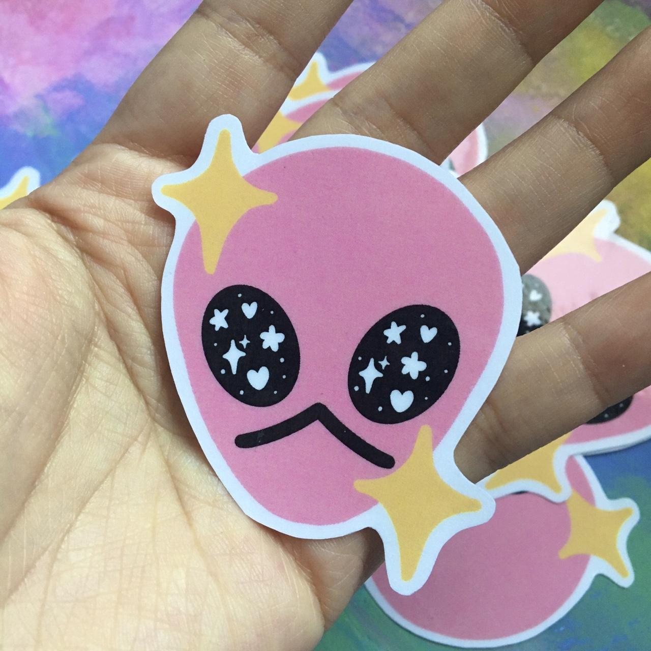 Retro 90s PINK Alien Sticker with Twinkles and... - Depop