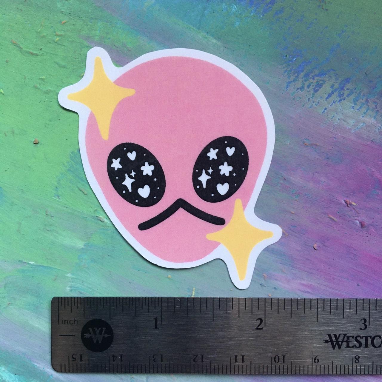 Retro 90s PINK Alien Sticker with Twinkles and... - Depop