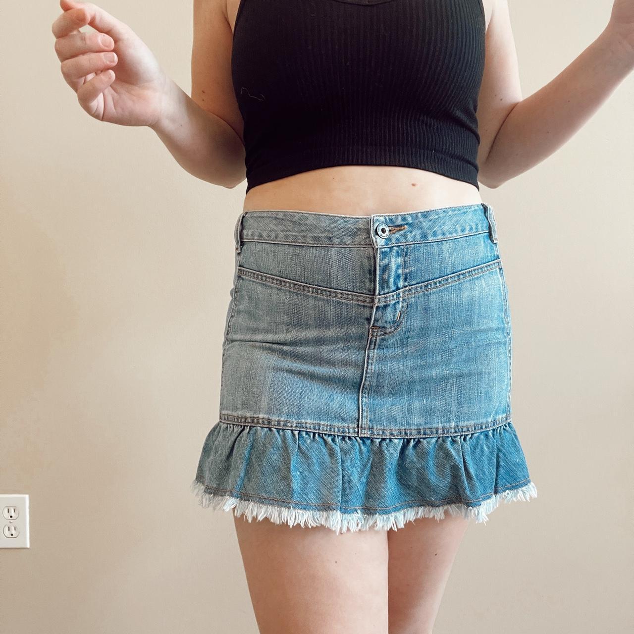 Denim ruffle skirt. In love with this 2000s denim... - Depop