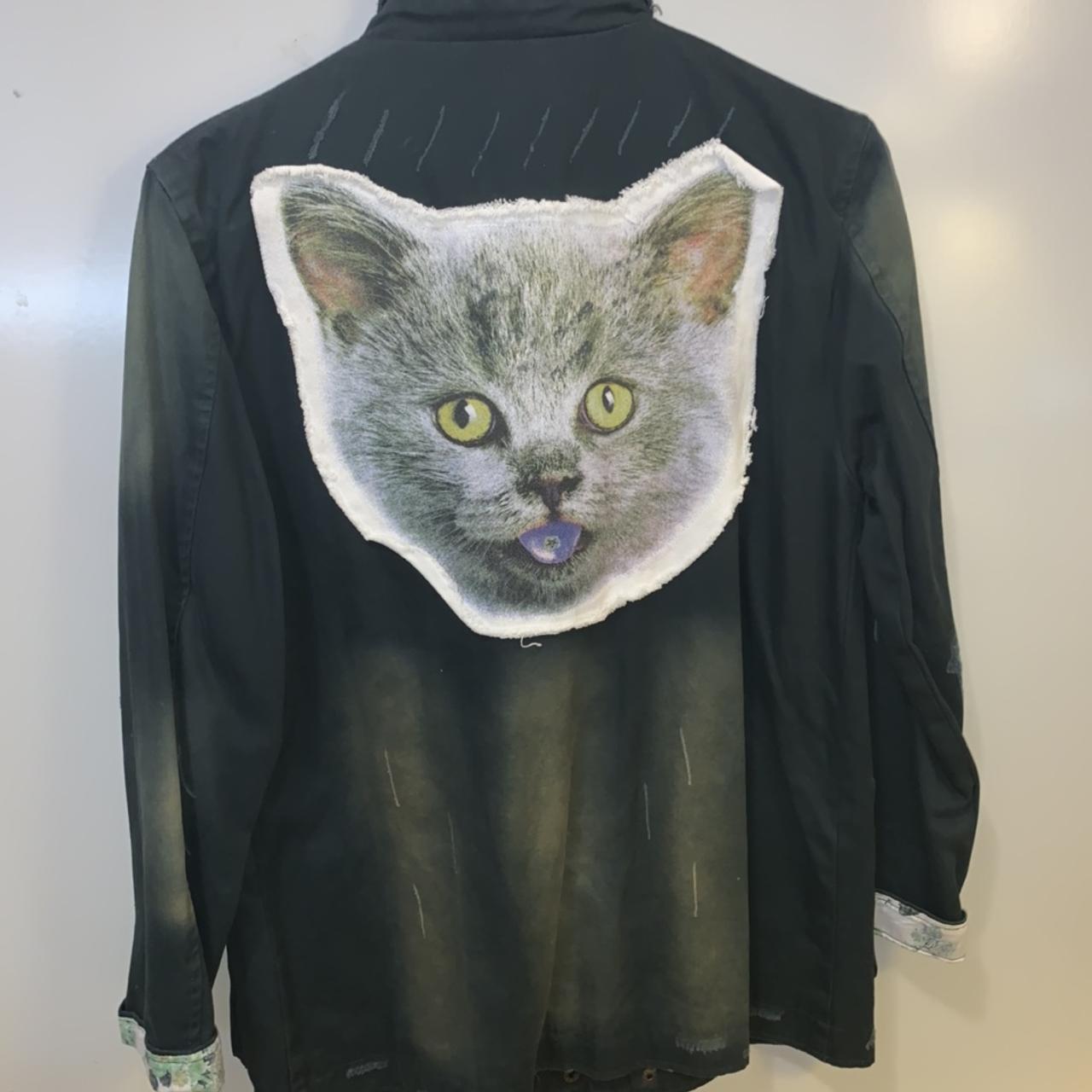 RARE DROP DEAD TABBY CAT DENIM GREEN JACKET // WORN... - Depop