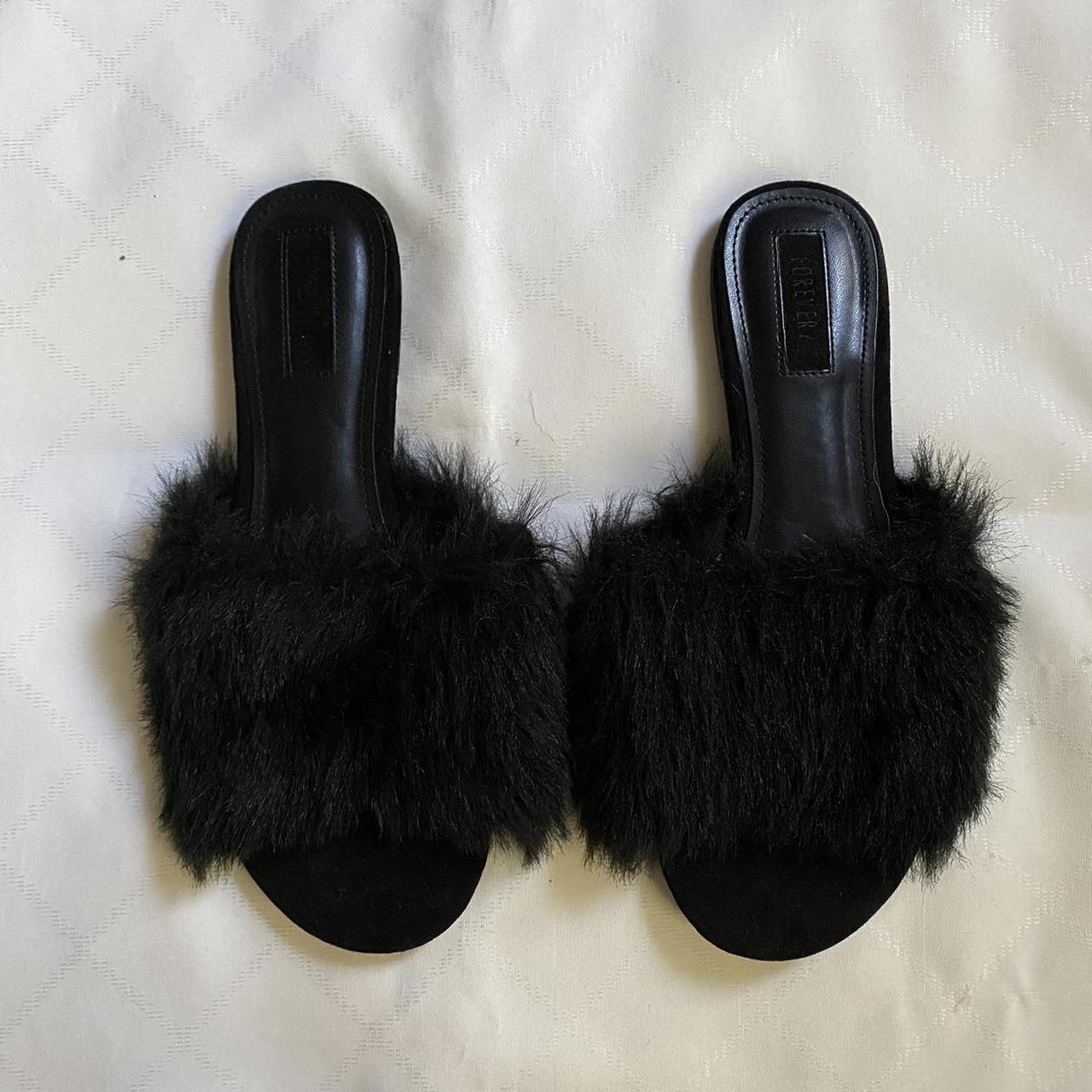 forever 21 faux fur slides • condition: new with... - Depop