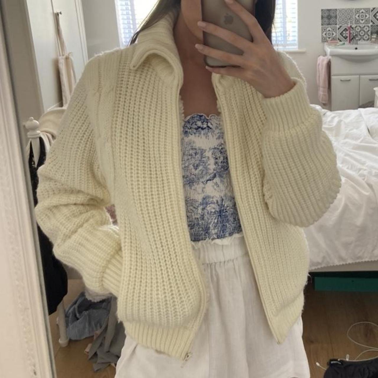 Cream Knit Zip Jacket 🤍 Super cozy! Immaculate... - Depop