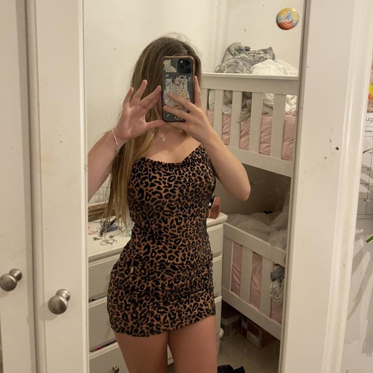 Cowl Neck Leopard Print Mini Dress Bought From Depop