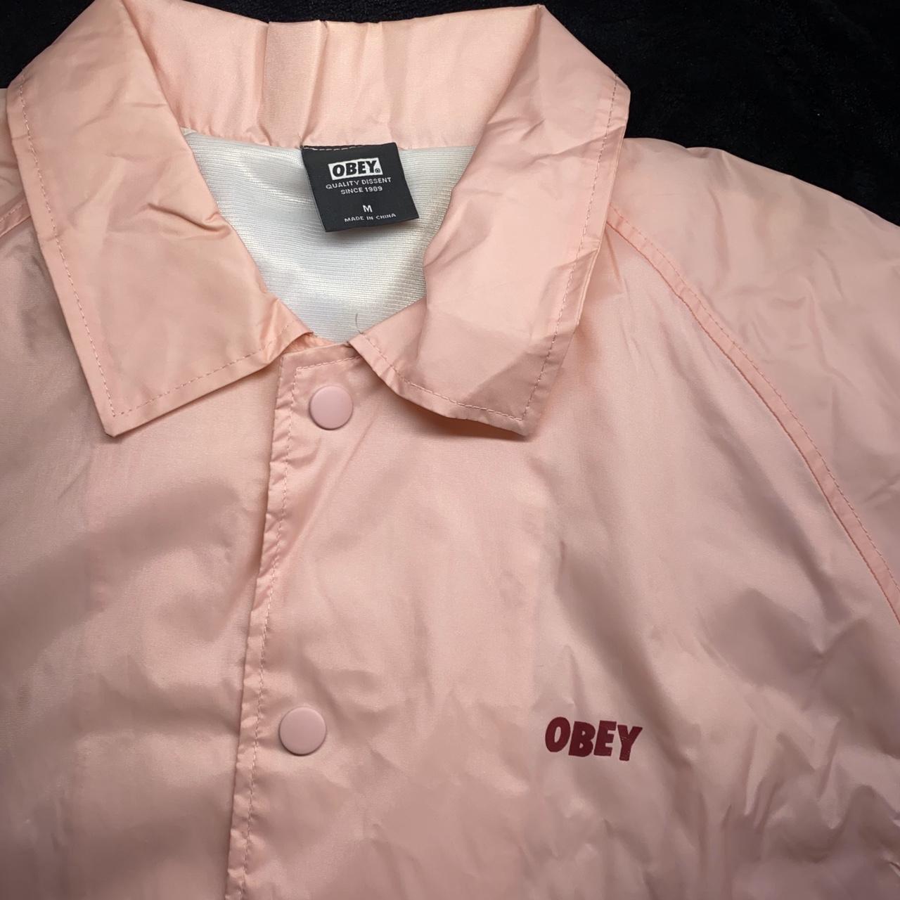 👄pink obey unusual activity jacket -size... - Depop