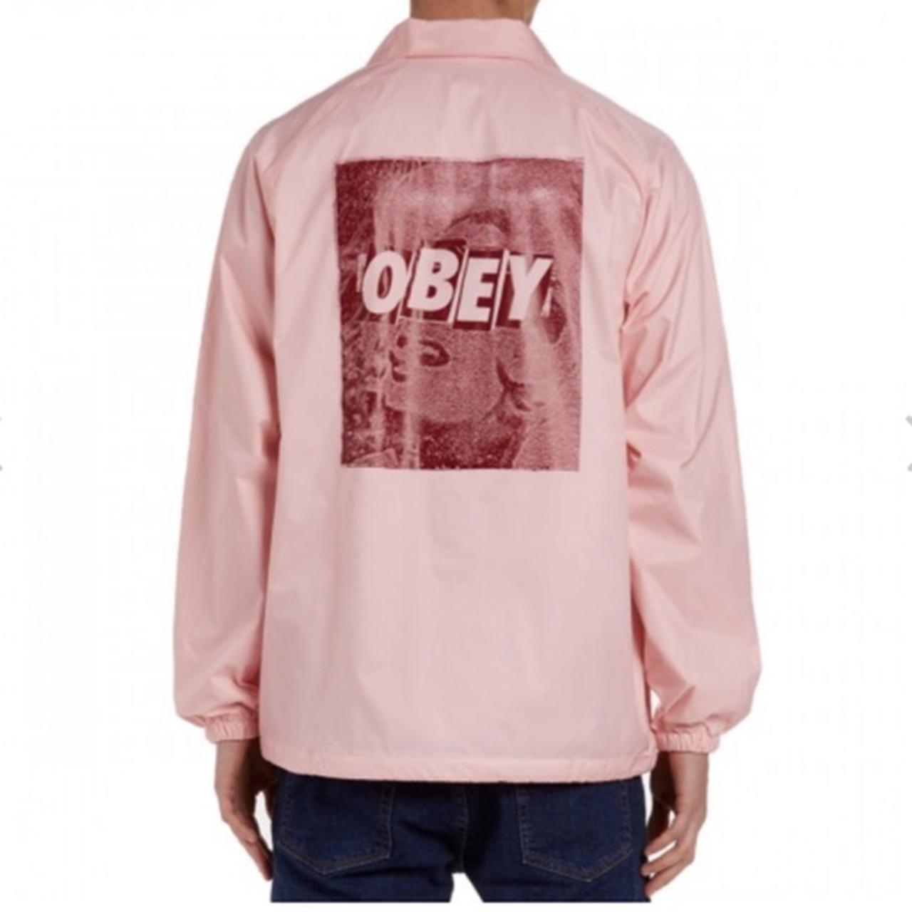 👄pink obey unusual activity jacket -size... - Depop