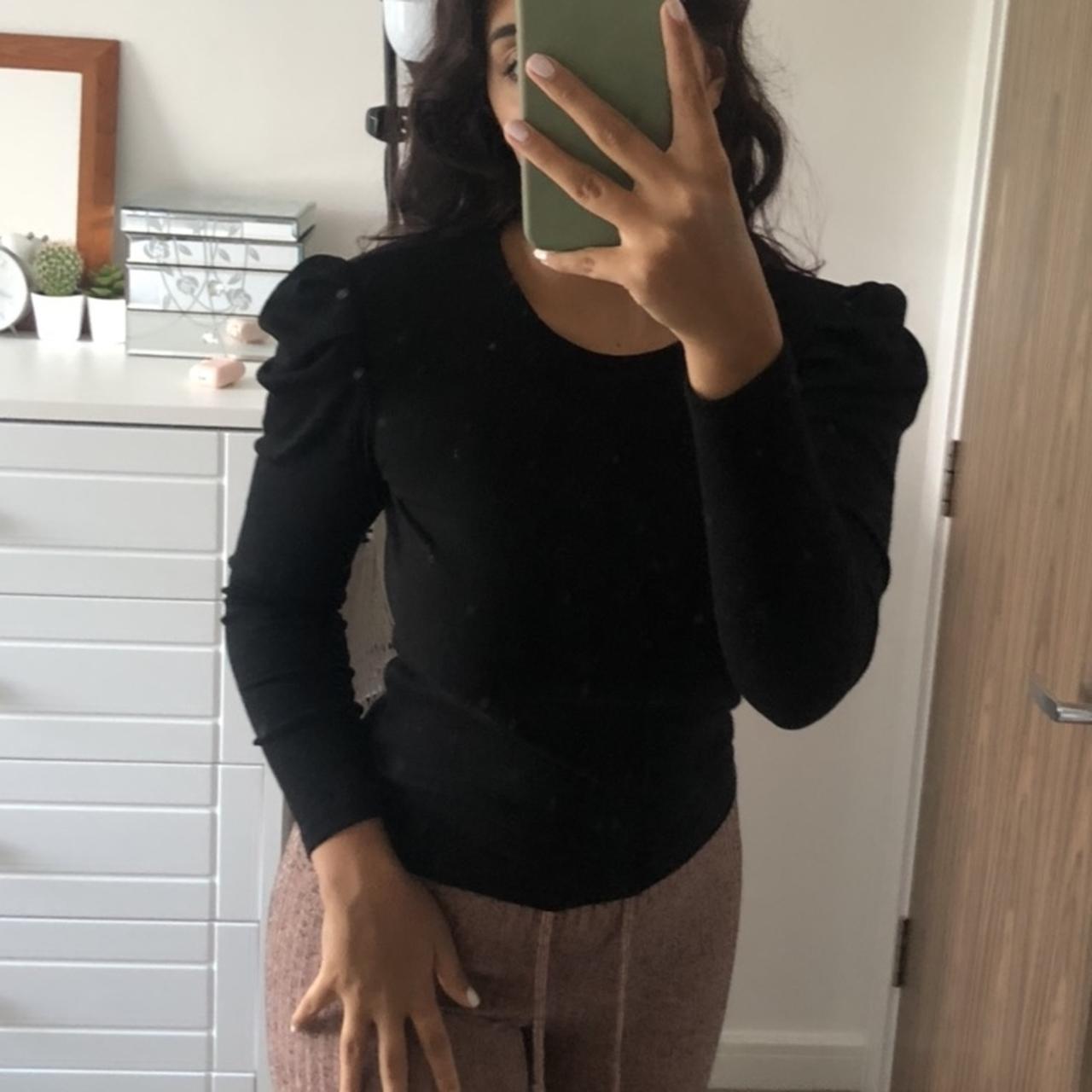 Black ribbed Bershka long sleeve. Cute puff sleeves... - Depop