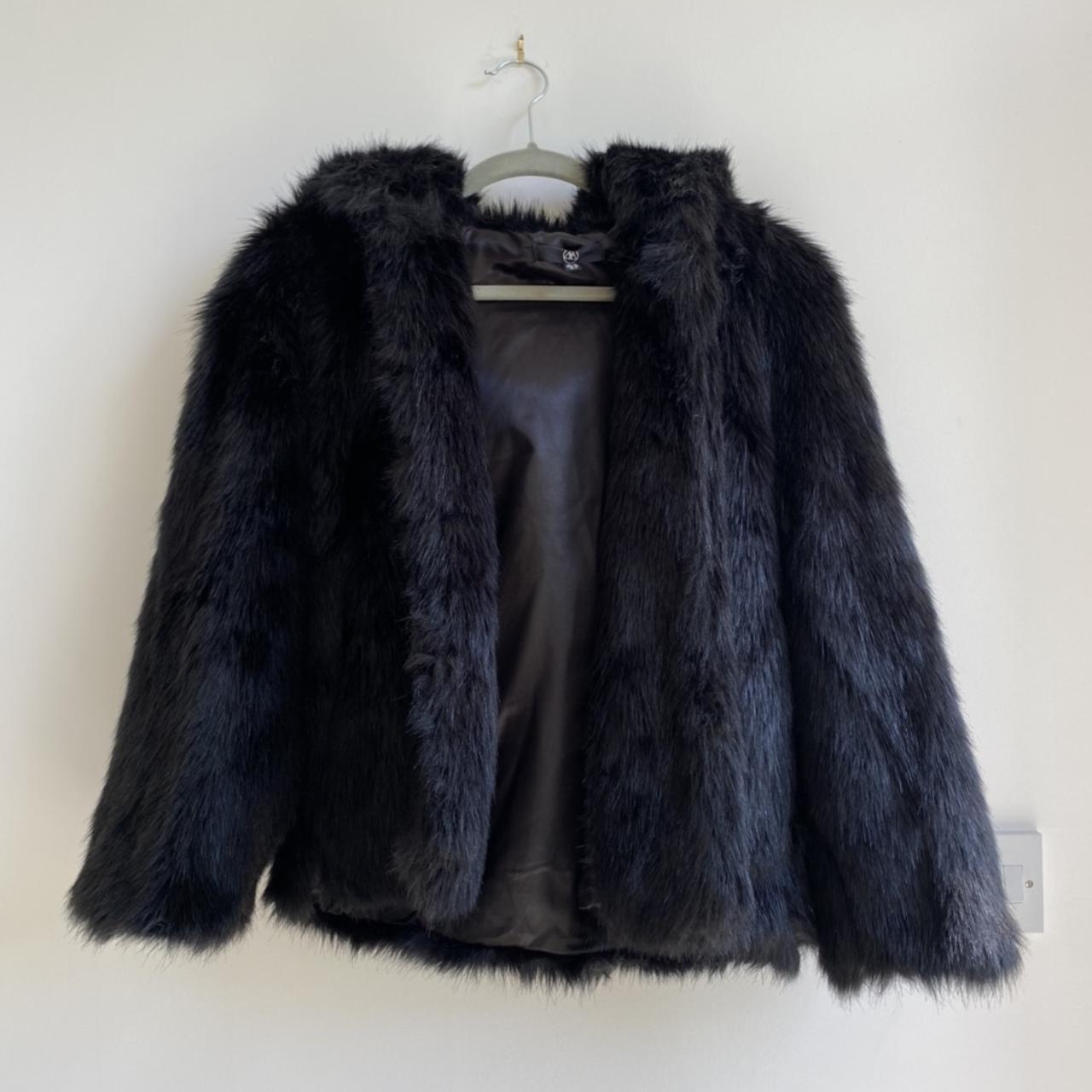 Missguided Black Faux Fur Hooded Coat. Size 10. With... - Depop