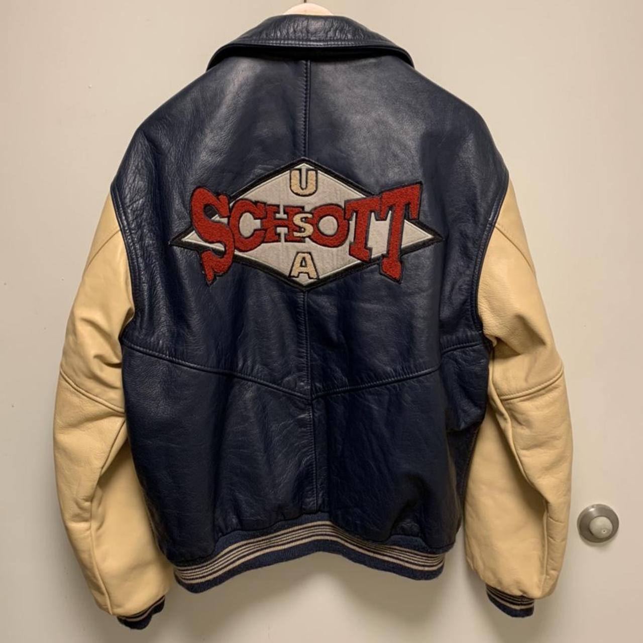 Vintage 90s Schott Leather Varsity Jacket!! This... - Depop