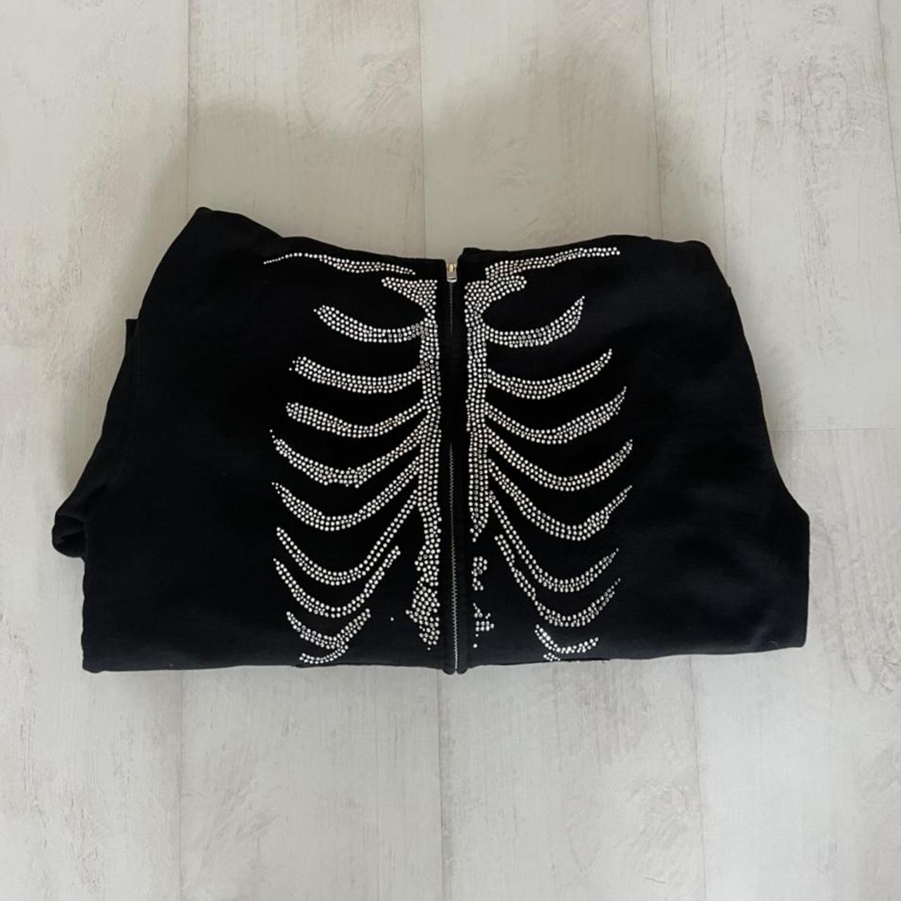 Independent Trading Black Rhinestone Skeleton Zip Up - Depop