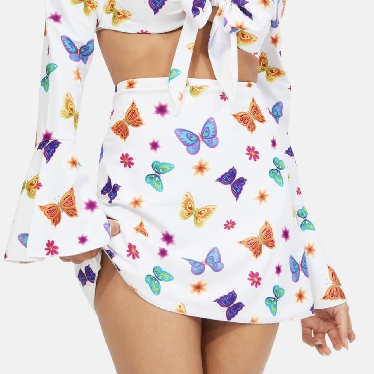 dolls kill white multi butterfly skirt never worn!... - Depop