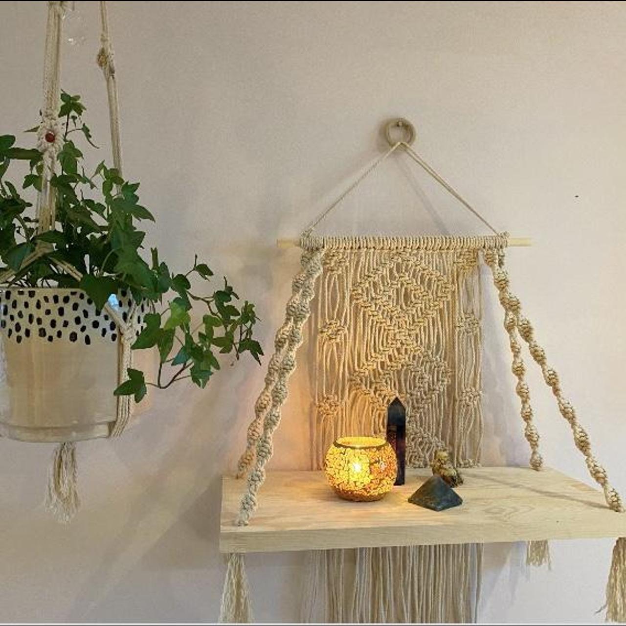 Bohemian Macrame Shelf Wall Hanging - Handmade... - Depop